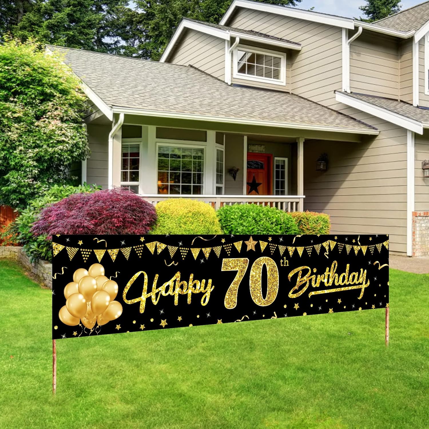 Amazon.com: Happy 70th Birthday Banner Decorations for Women Men, Black ...