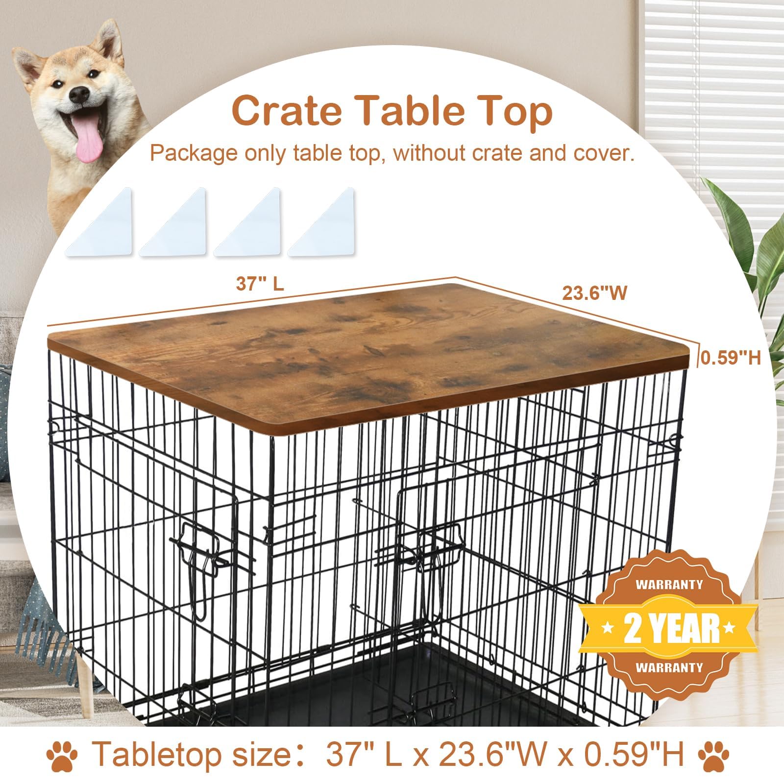 Wood Dog Crate Topper, Premium Dog Crate Table Furniture for 36 inch ...