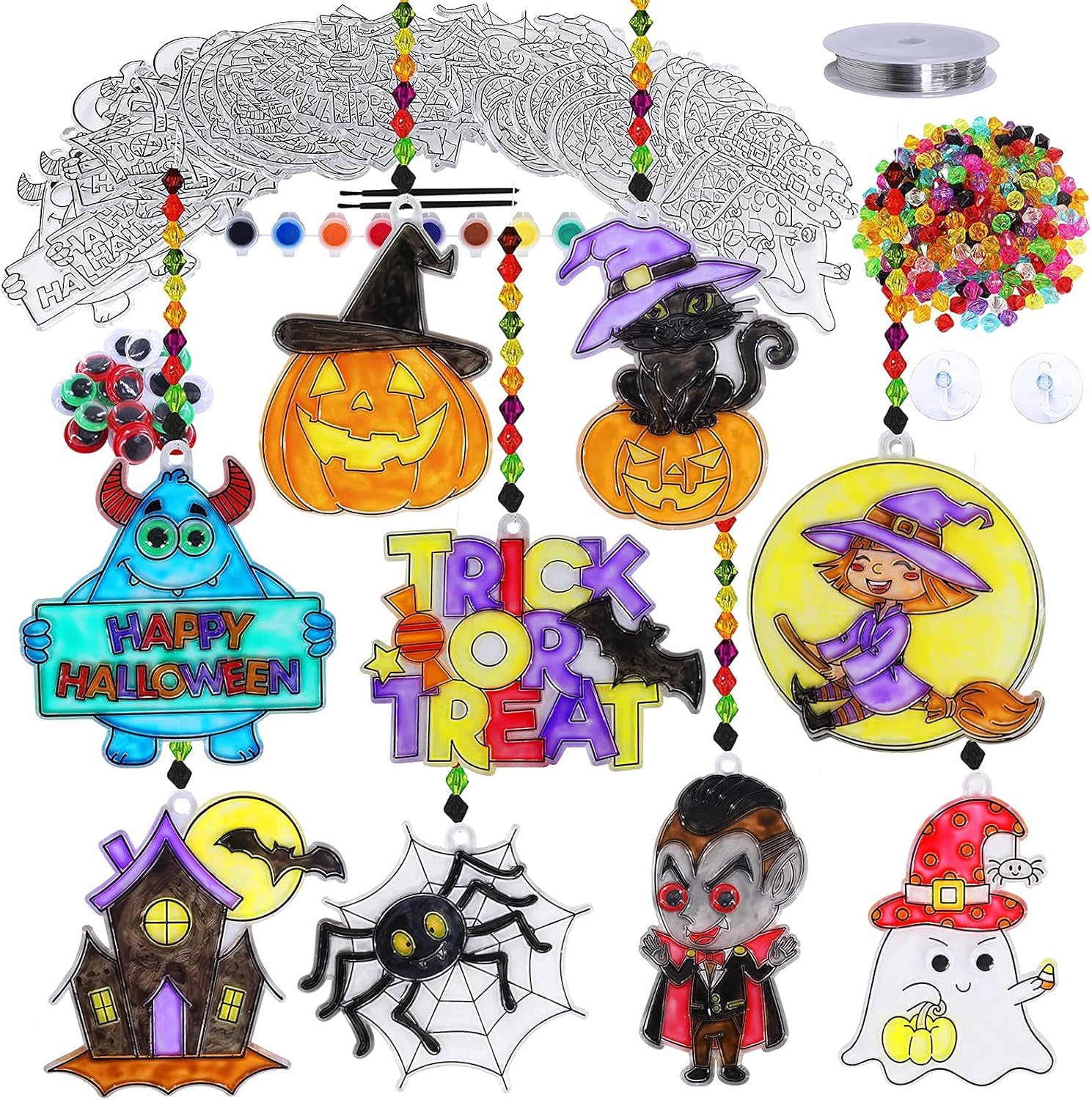 Amazon.com: 27 Sets Halloween Suncatcher Ornaments Decoration DIY ...