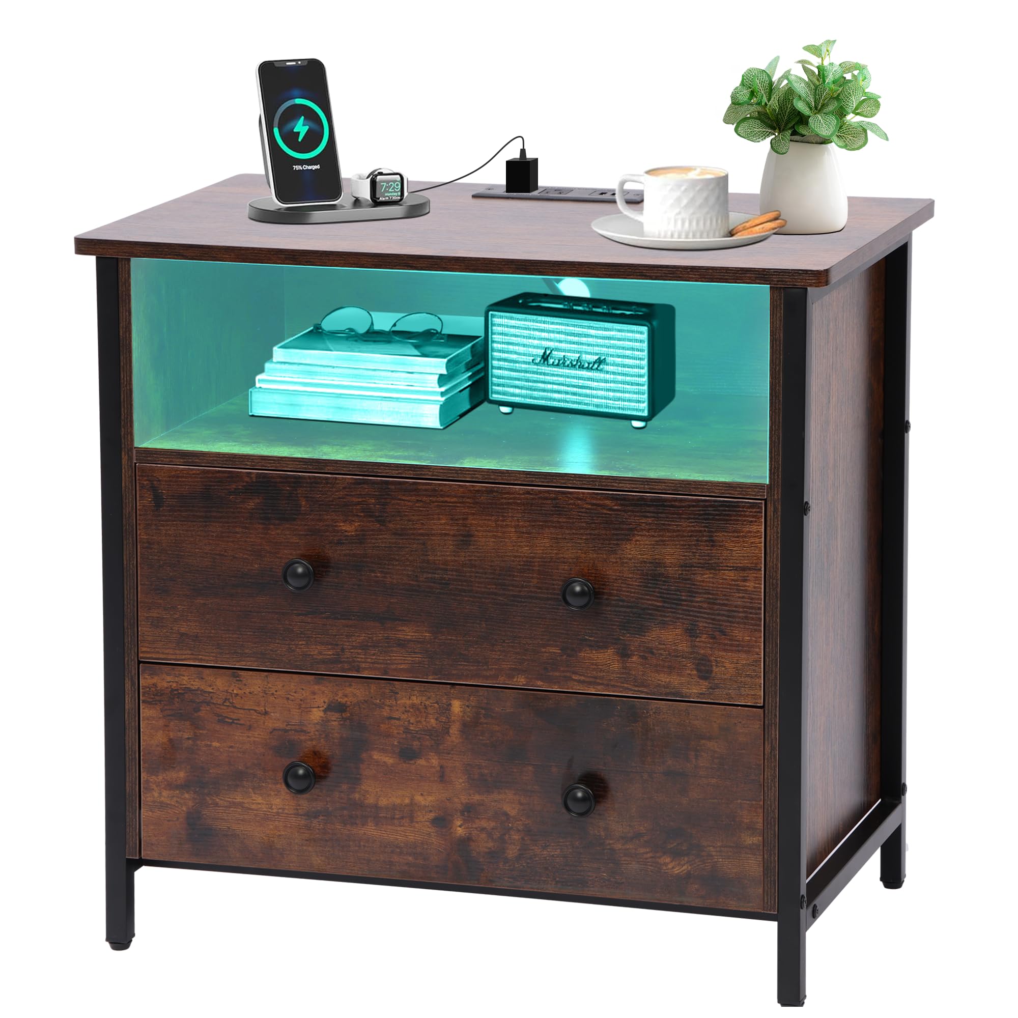 Snapklik.com : Tykacna 2-Tier Wooden Drawer Nightstand, 27 Inch Wide ...