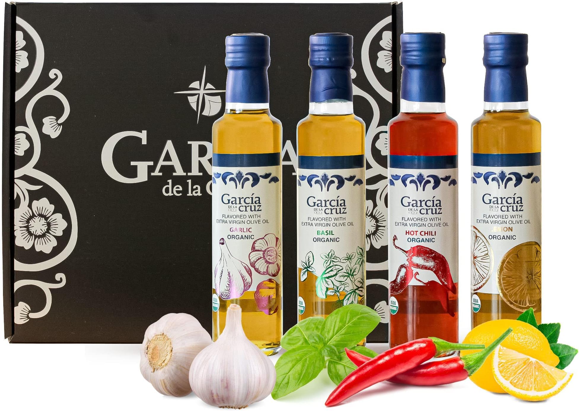 Amazon.com : Organic Flavored Extra Virgin Olive Oil Gift Set, Garlic ...