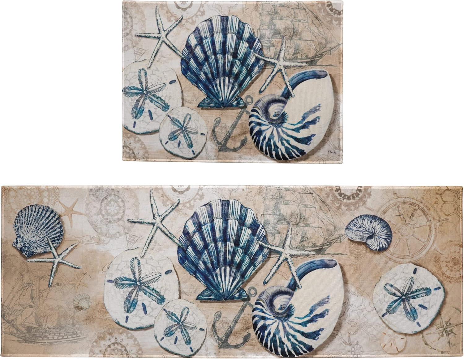 Amazon.com: Xsinufn Summer Nautical Kitchen Rugs Set 2 Piece,Ocean ...