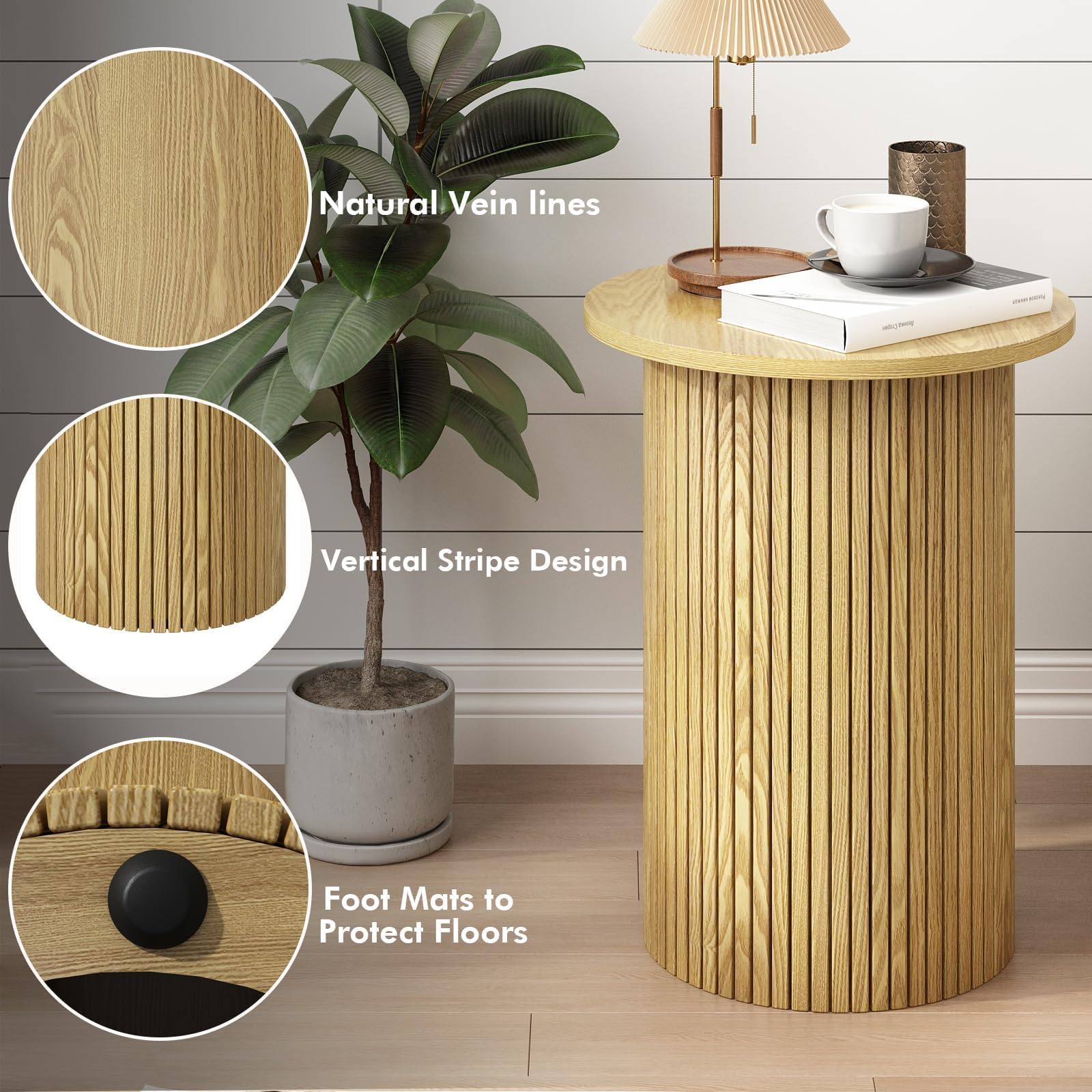 Snapklik.com : Round Fluted End Table, Small Accent Pedestal Side Table ...