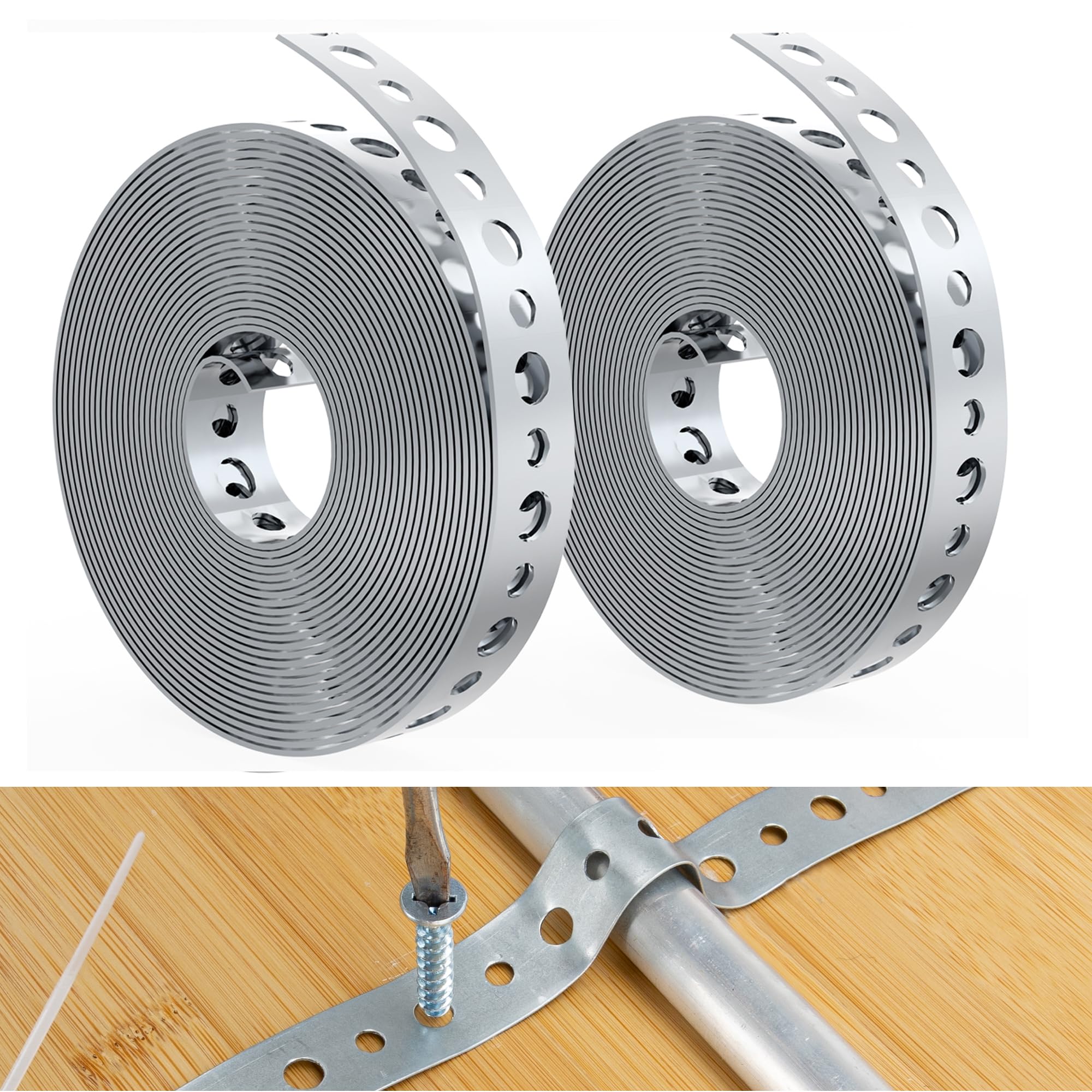 U0U 2 Rolls Galvanized Pipe Metal Strapping with Holes,3/4 Inch x 10 ...