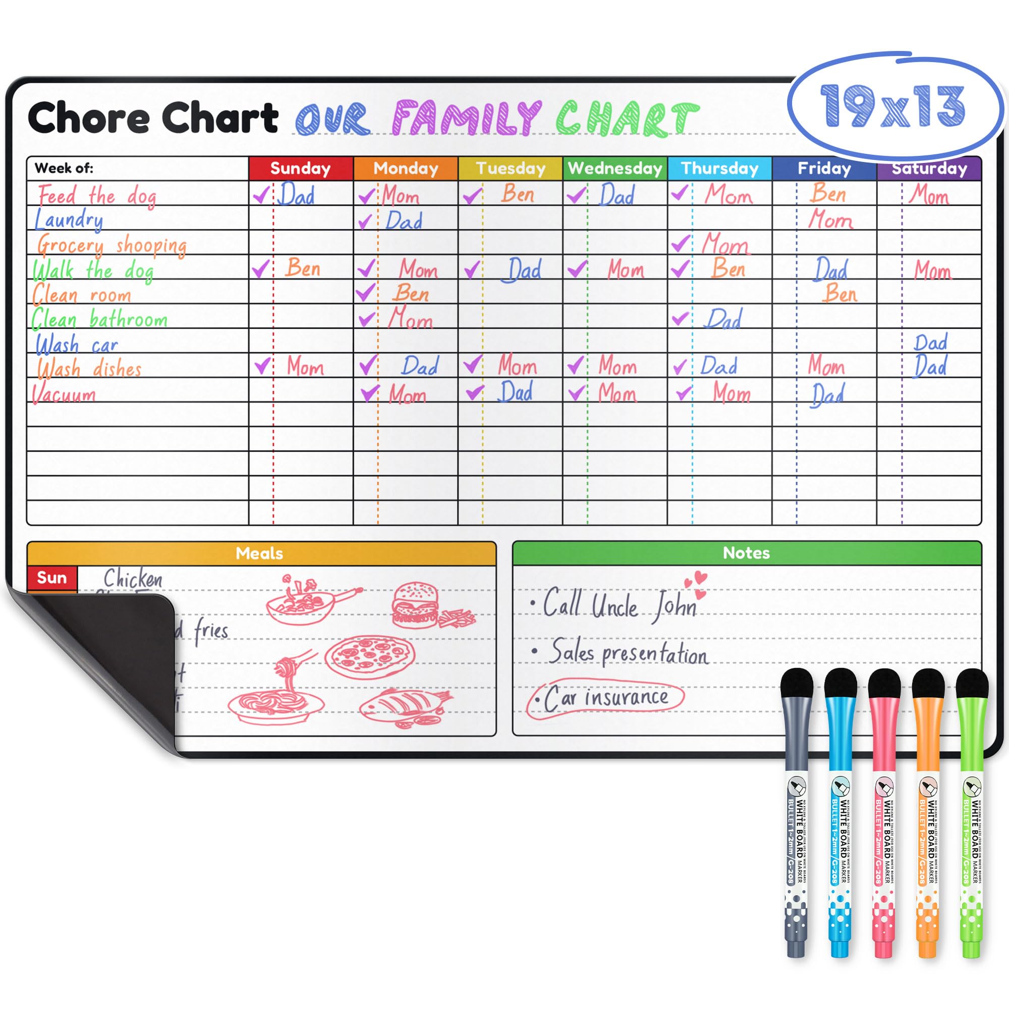 Yes4Quality Magnetic Dry Erase Chore Chart (19" x 13"), Behaviour Chart ...