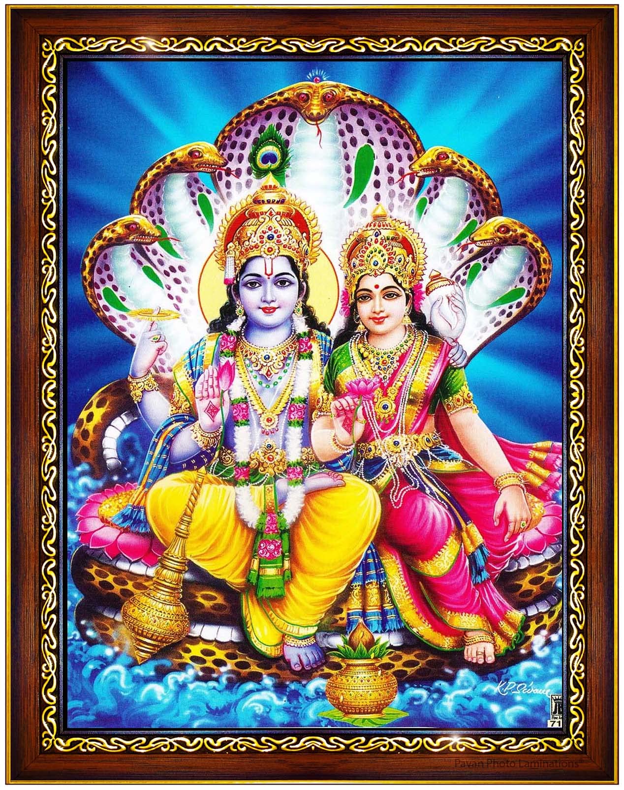 Buy Pavan Photo Laminations Lord Vishnu Dev Lakshmi Devi Laxmi Narayan ...