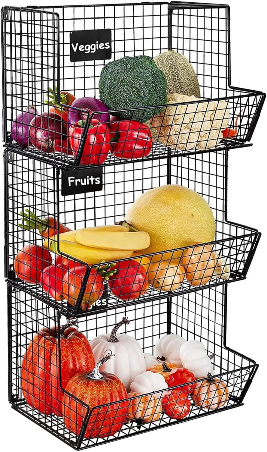 Taylor & Brown 3 Tier Metal Basket Stand - Wall Mounted Basket ...