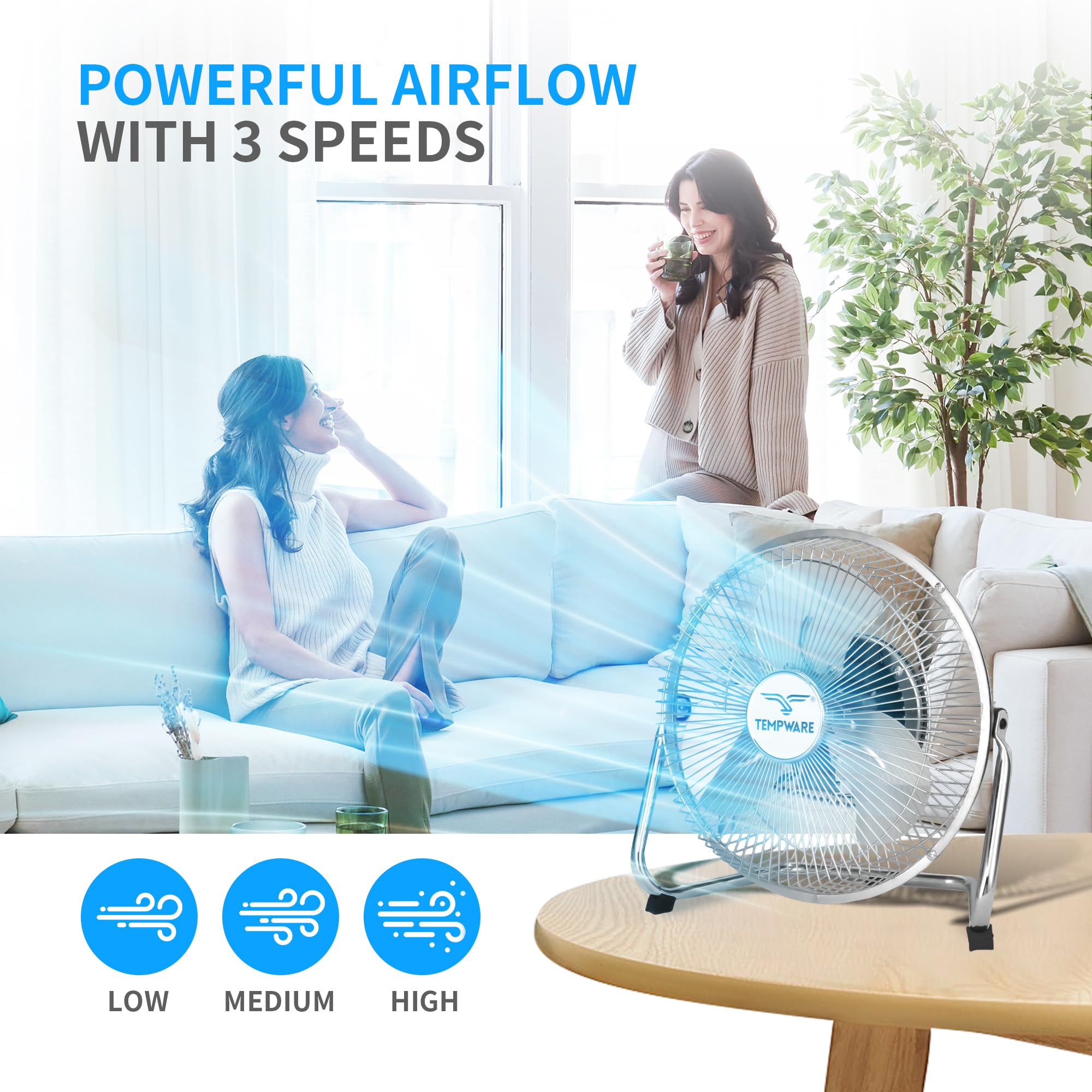 Snapklik.com : TEMPWARE 9 Inch Floor Fan, 3-Speed Portable Metal Fan