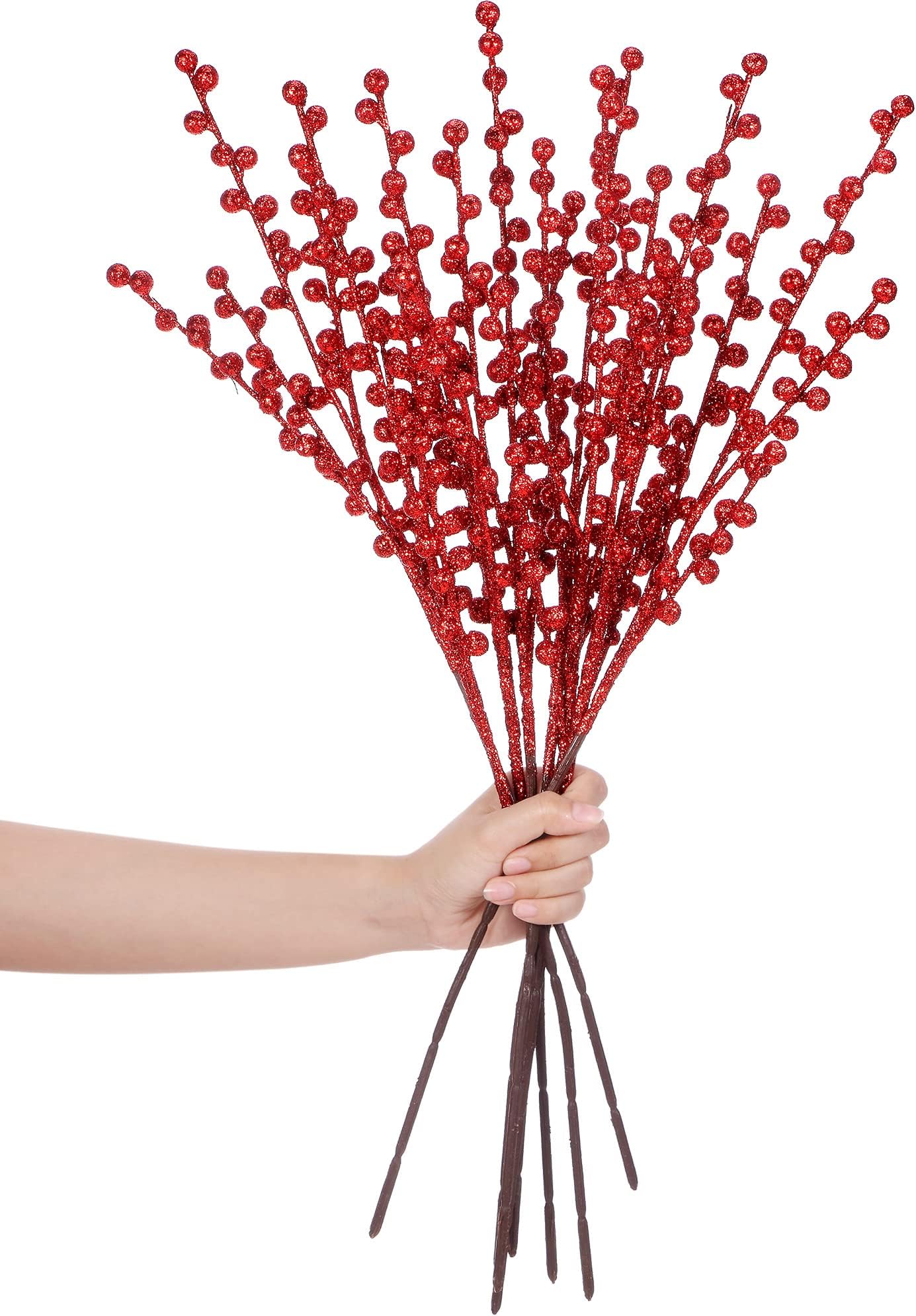 Amazon.com: DearHouse 4 Pack Artificial Red Berry Stems Holly Christmas ...