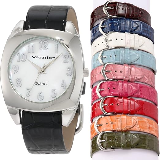 Amazon.com: Vernier Women's Silver Case Mother of Pearl Dial 10 Strap ...