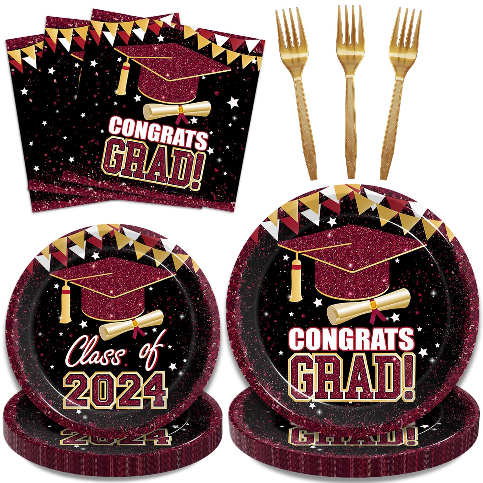 Snapklik.com : 96 Pcs Graduation Party Paper Plates Napkins, Maroon ...