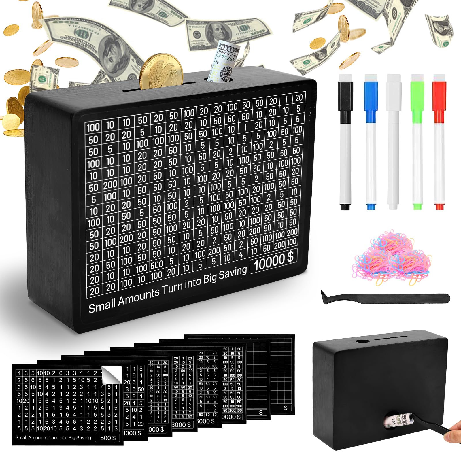 Amazon.com: Wooden Money Saving Box Cash Savings Box for $500 to $10000 ...