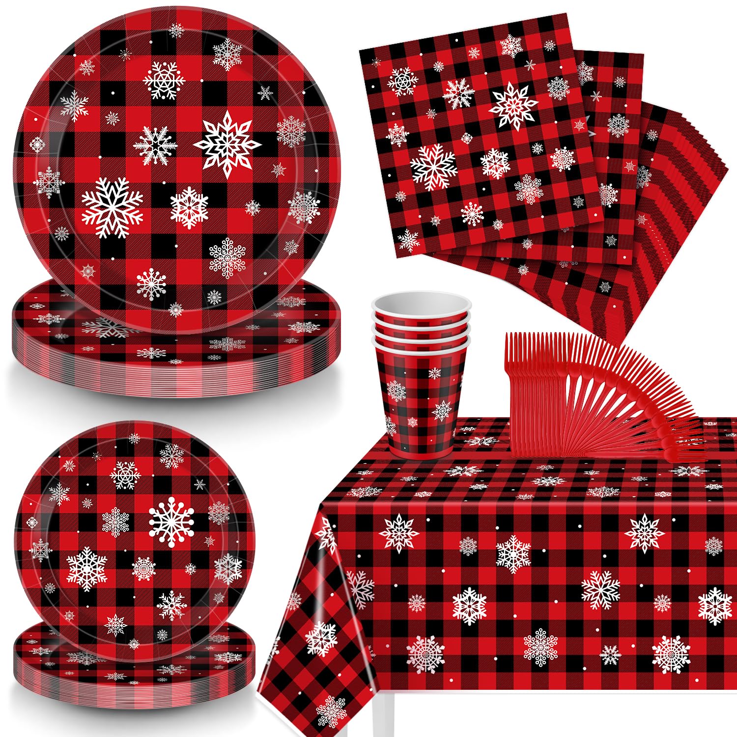 Amazon.com: Christmas Holiday Dinnerware Set Disposable, Buffalo Plaid ...