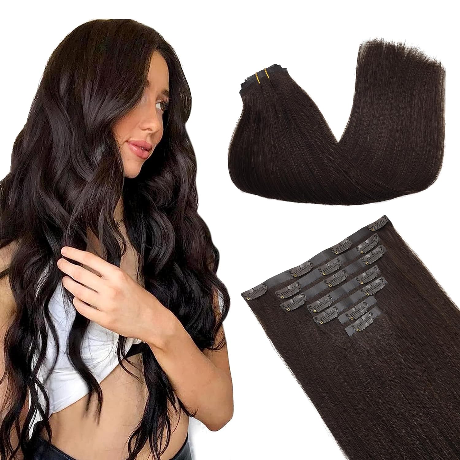 Amazon.com : GOO GOO Clip in Hair Extensions Real Human Hair, Remy ...