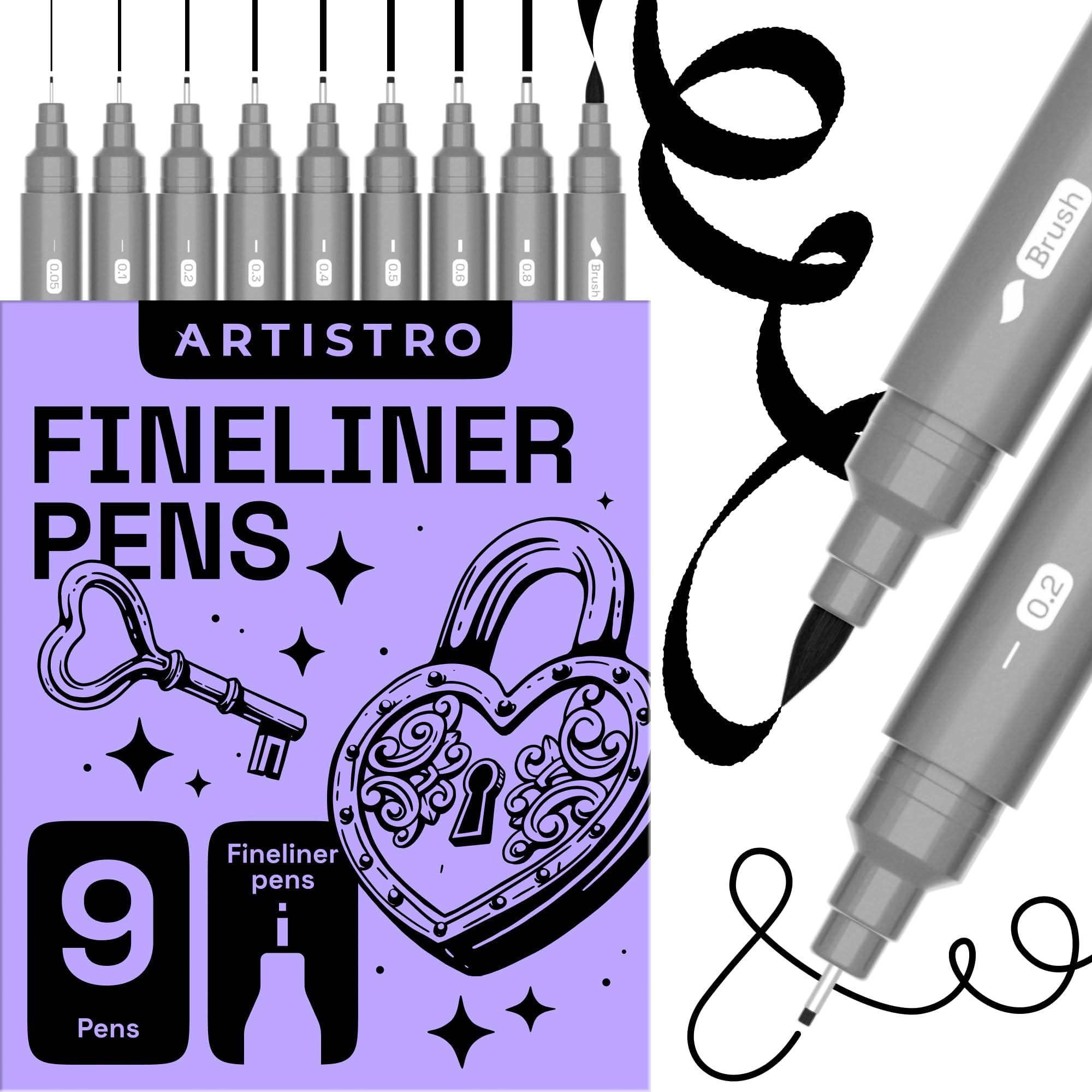 Amazon.com : ARTISTRO Set of 9 Fineliner Pens, Black Micro Pens for ...
