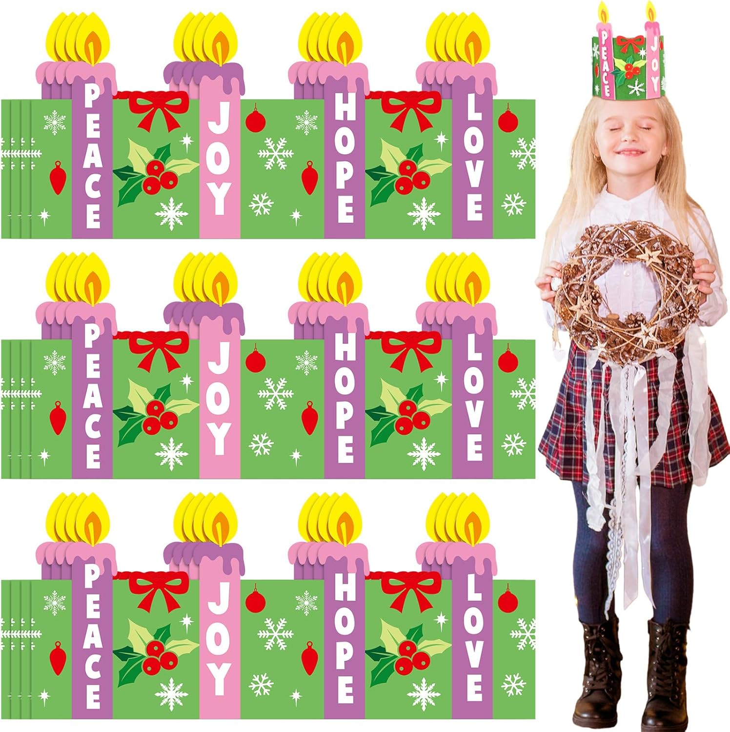 Amazon.com: Poen 6 Set Christmas Advent Wreath DIY Advent Felt Candle ...