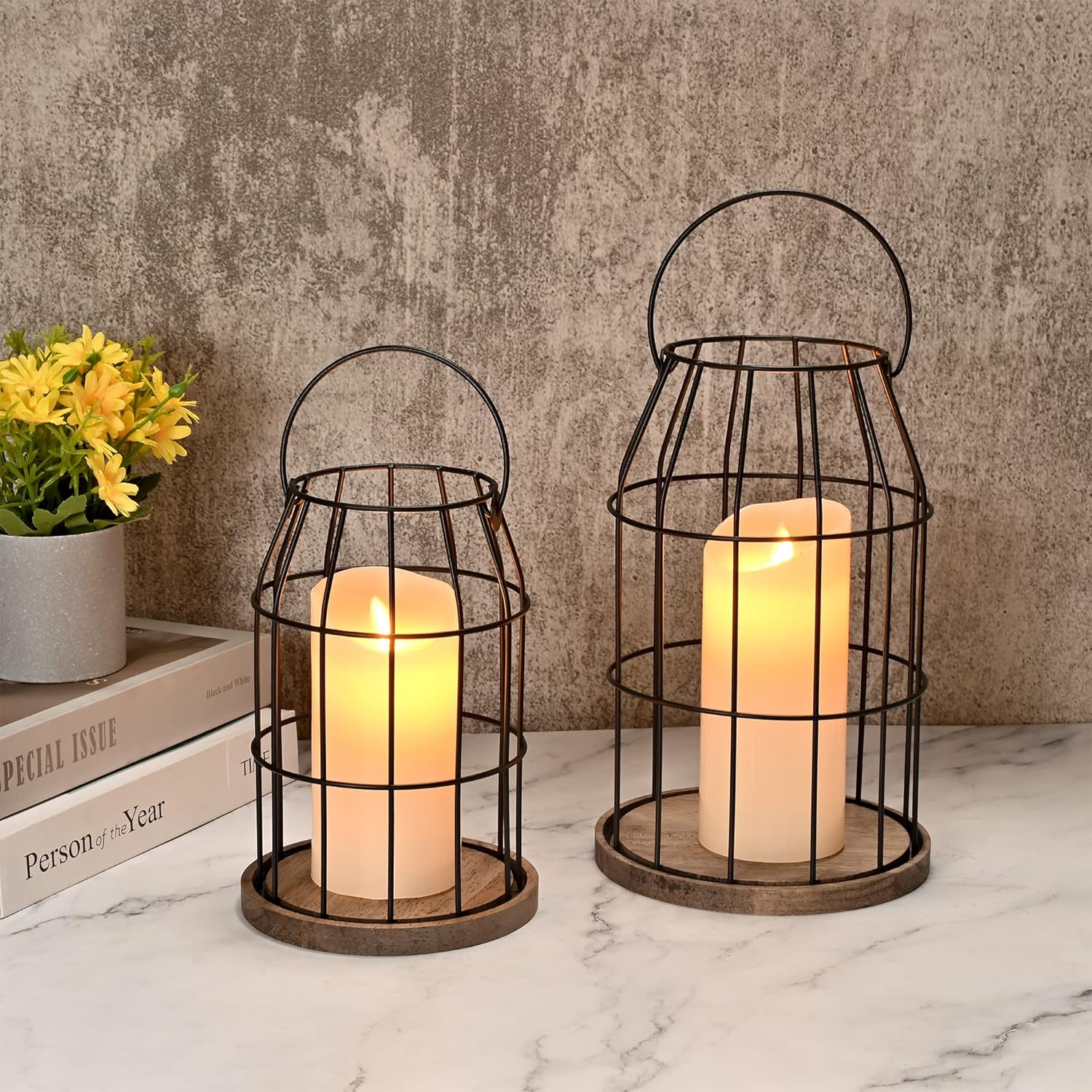 Amazon.com: Yorkmills Candle Lantern Farmhouse Decor Set of 2, Metal ...
