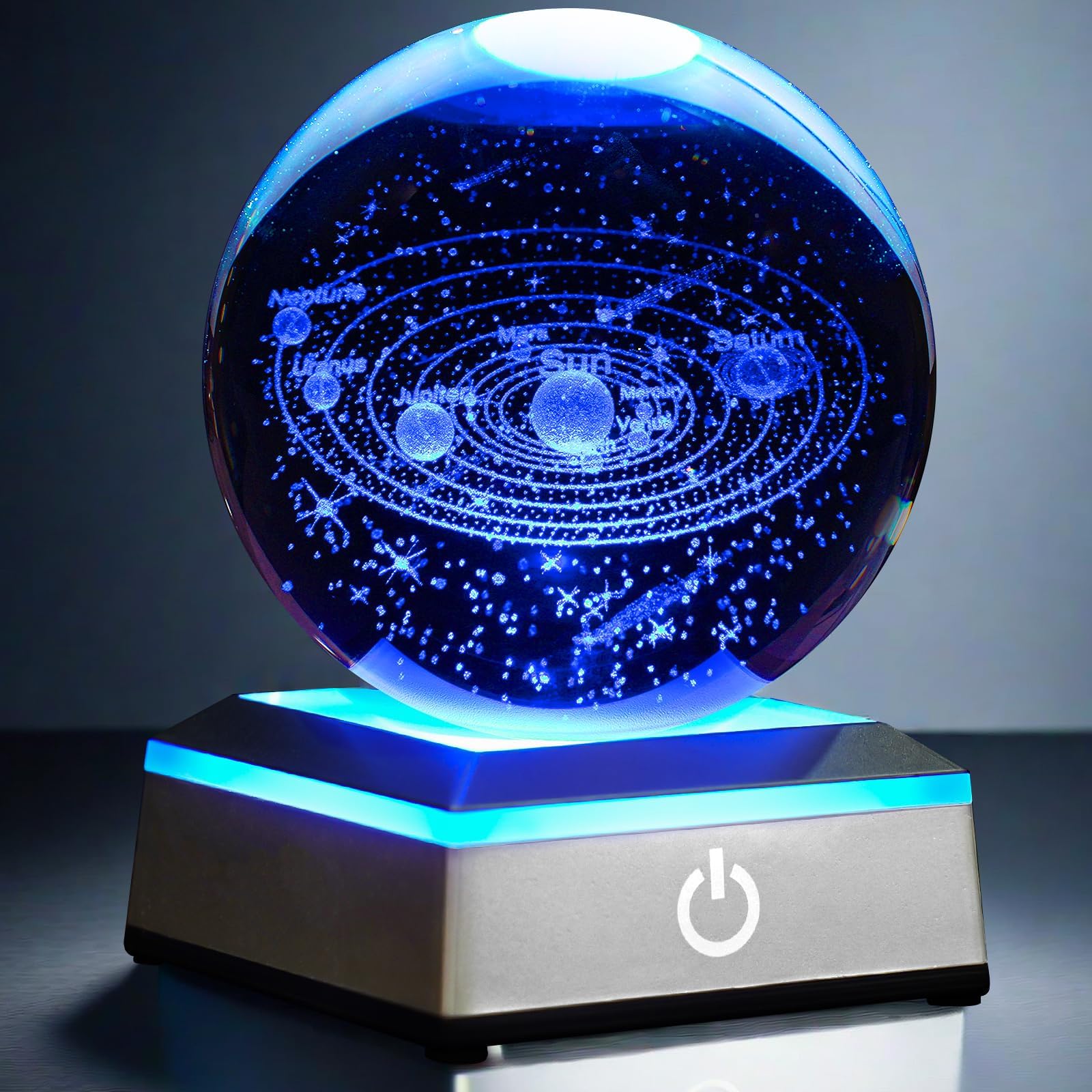 Eicxjui 7Pcs Planet Crystal Ball Night Light with LED Wooden Base Solar ...