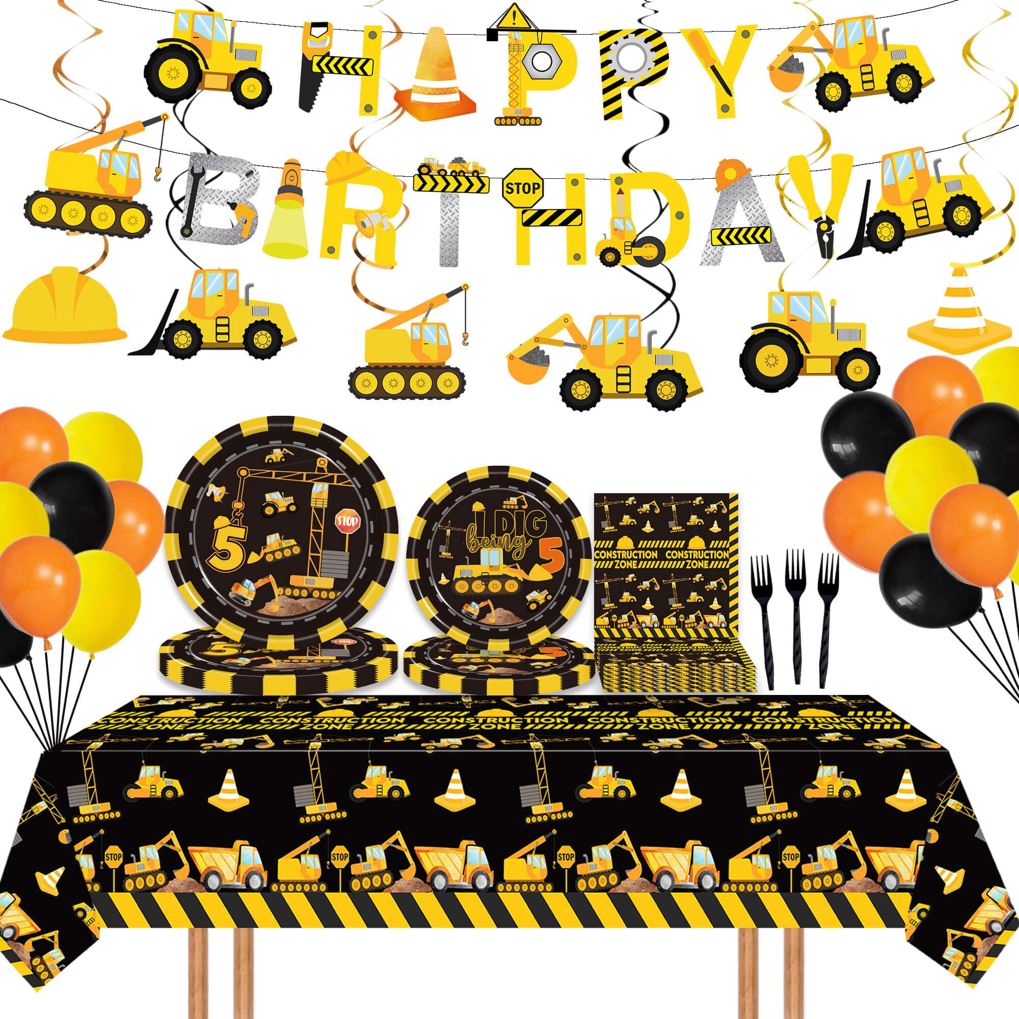 Amazon.com: 92 Pcs Construction 5th Birthday Party Supplies Dump Truck ...