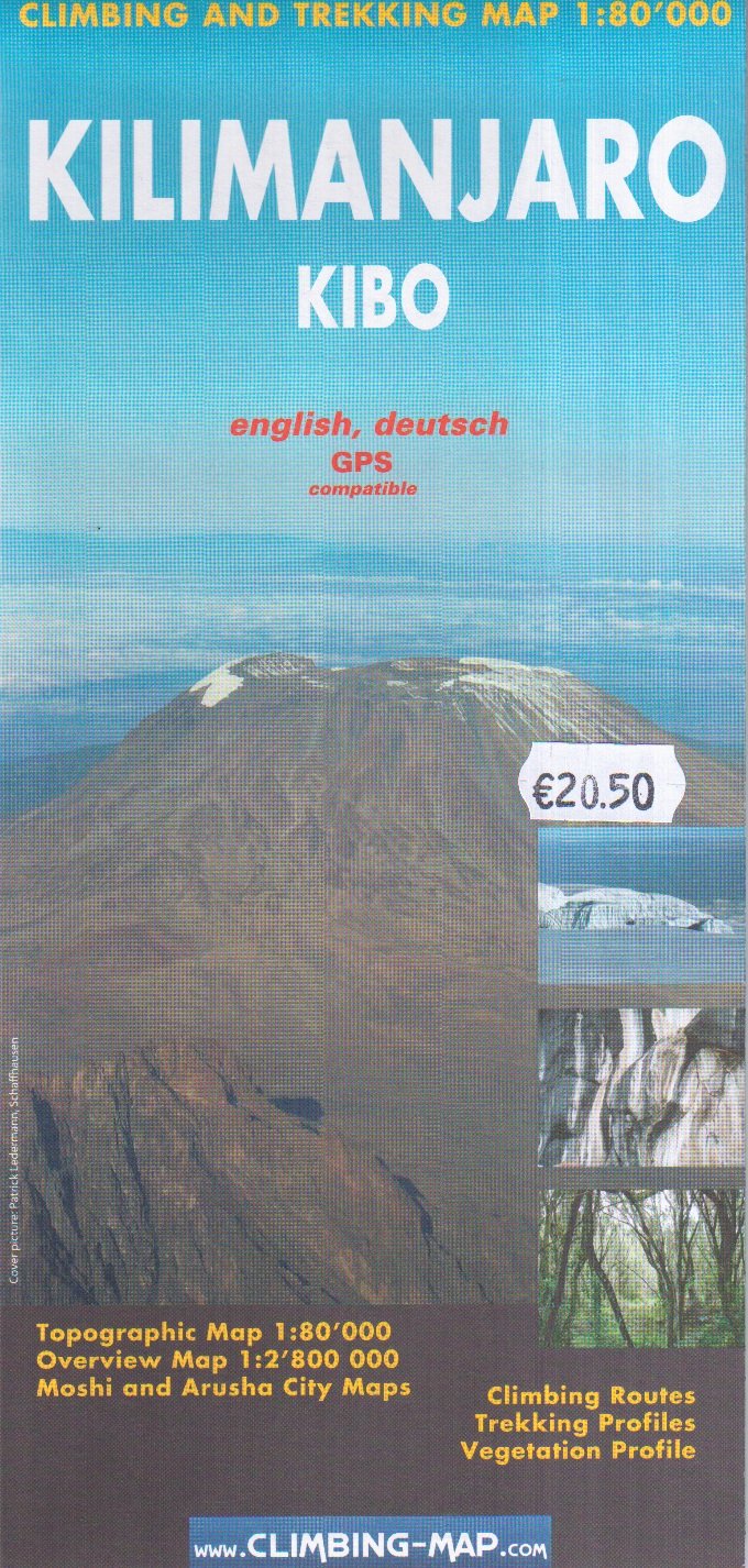 Tansania Kletterkarte und topographische Wanderkarte: Kilimanjaro ...