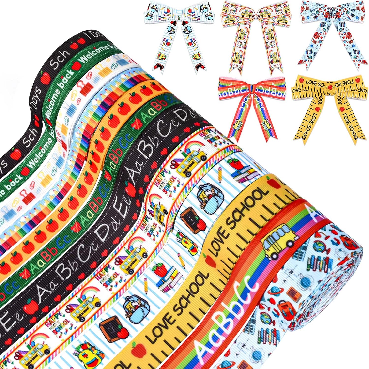 Amazon.com: 12Rolls 60 Yards Back to School Grosgrain Ribbon Colorful ...