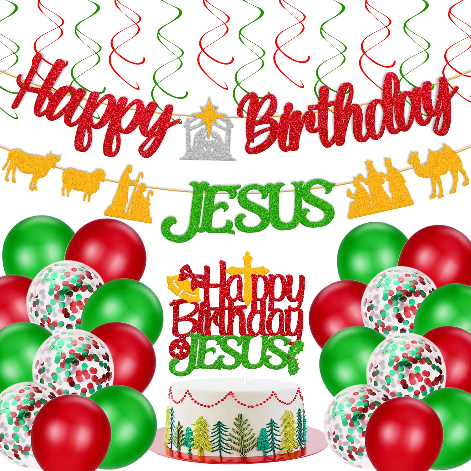 Amazon.com: 37 Pcs Happy Birthday Jesus Decorations Christmas Jesus ...