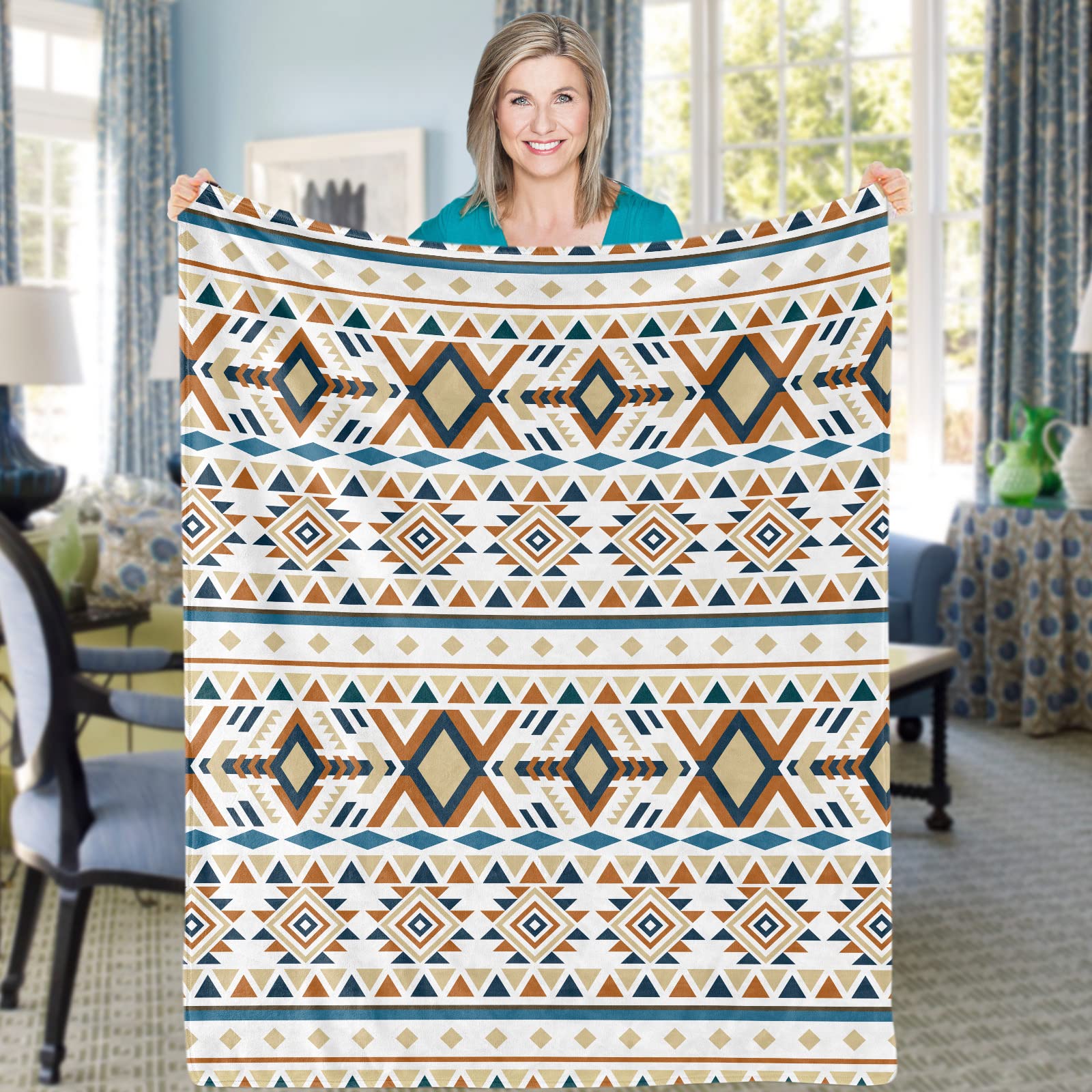 Amazon.com: Boho Aztec Throw Blanket, Cozy Beige Tribal Blanket, Soft ...