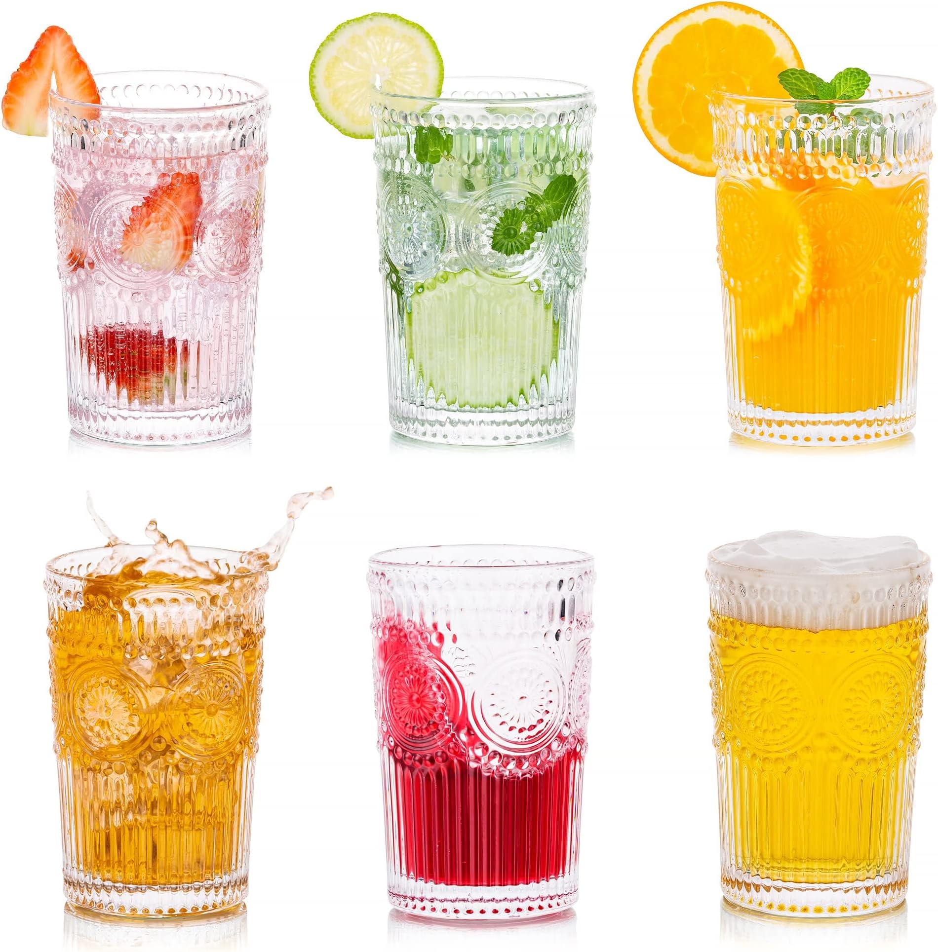 Amazon.com: Water Glasses Drinking Cups Set, 12 oz Vintage Crystal ...