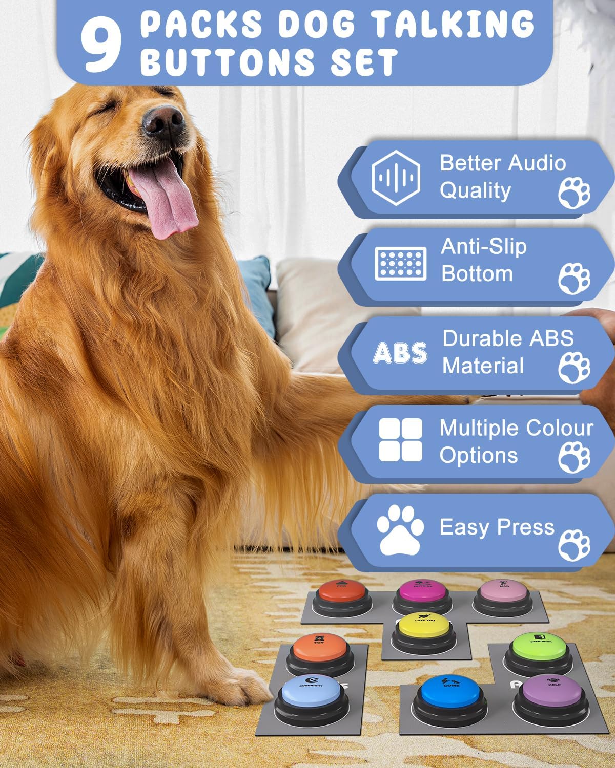 Botones para comunicación para perros, juego de 9 botones para hablar ...