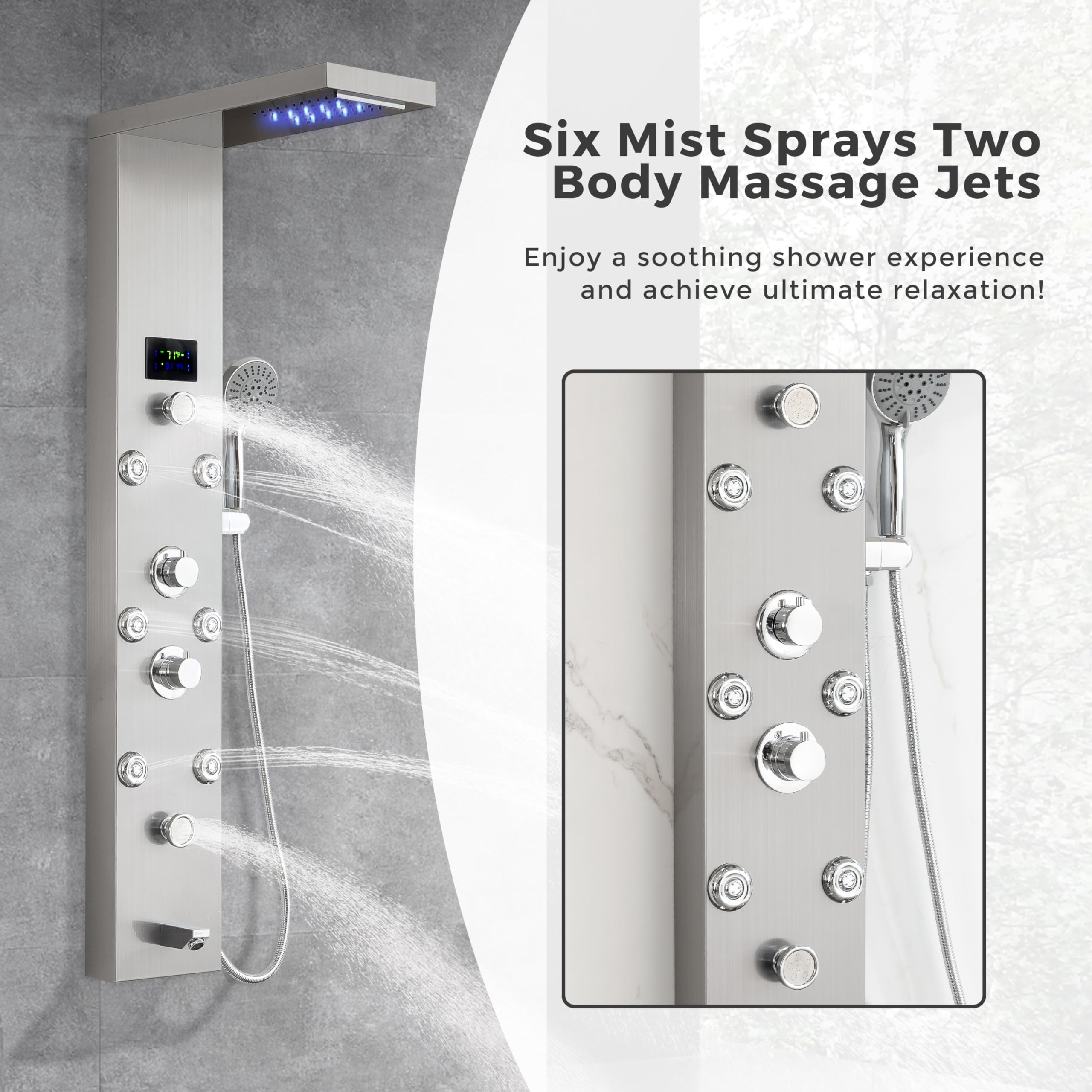 Snapklik.com : DELAVIN LED Shower Panel Stainless Steel Shower Tower