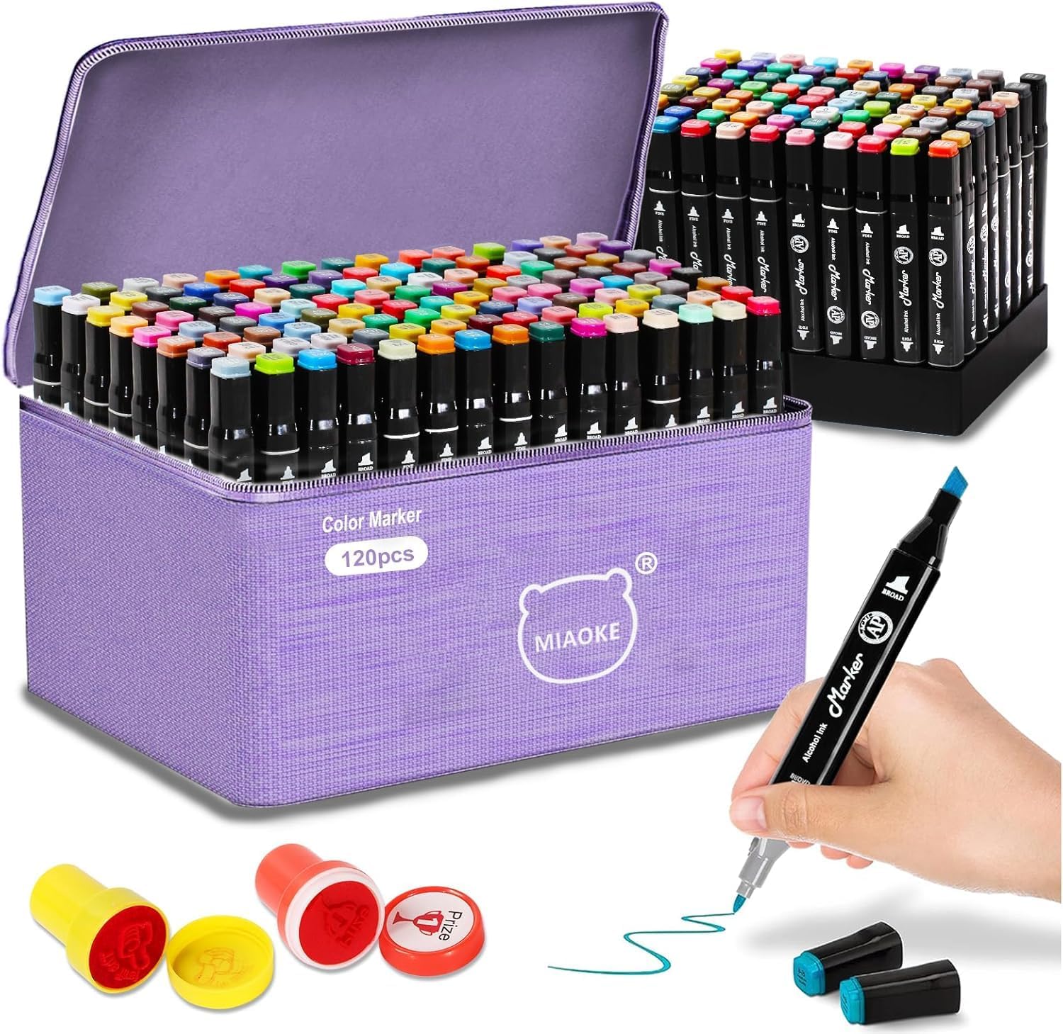MIAOKE Rotuladores de punta doble de 120 colores, rotuladores de punta ...