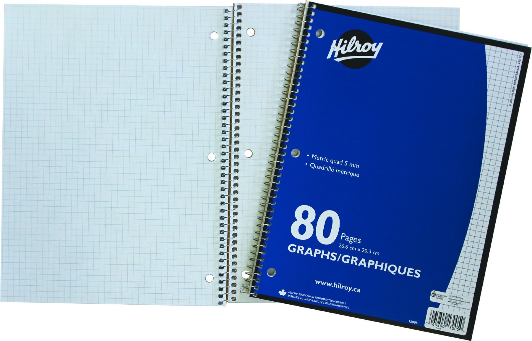 Hilroy 13005 Quad Ruled Notebook, 1 Subject, 3-Hole Punched, 10-1/2x8 ...