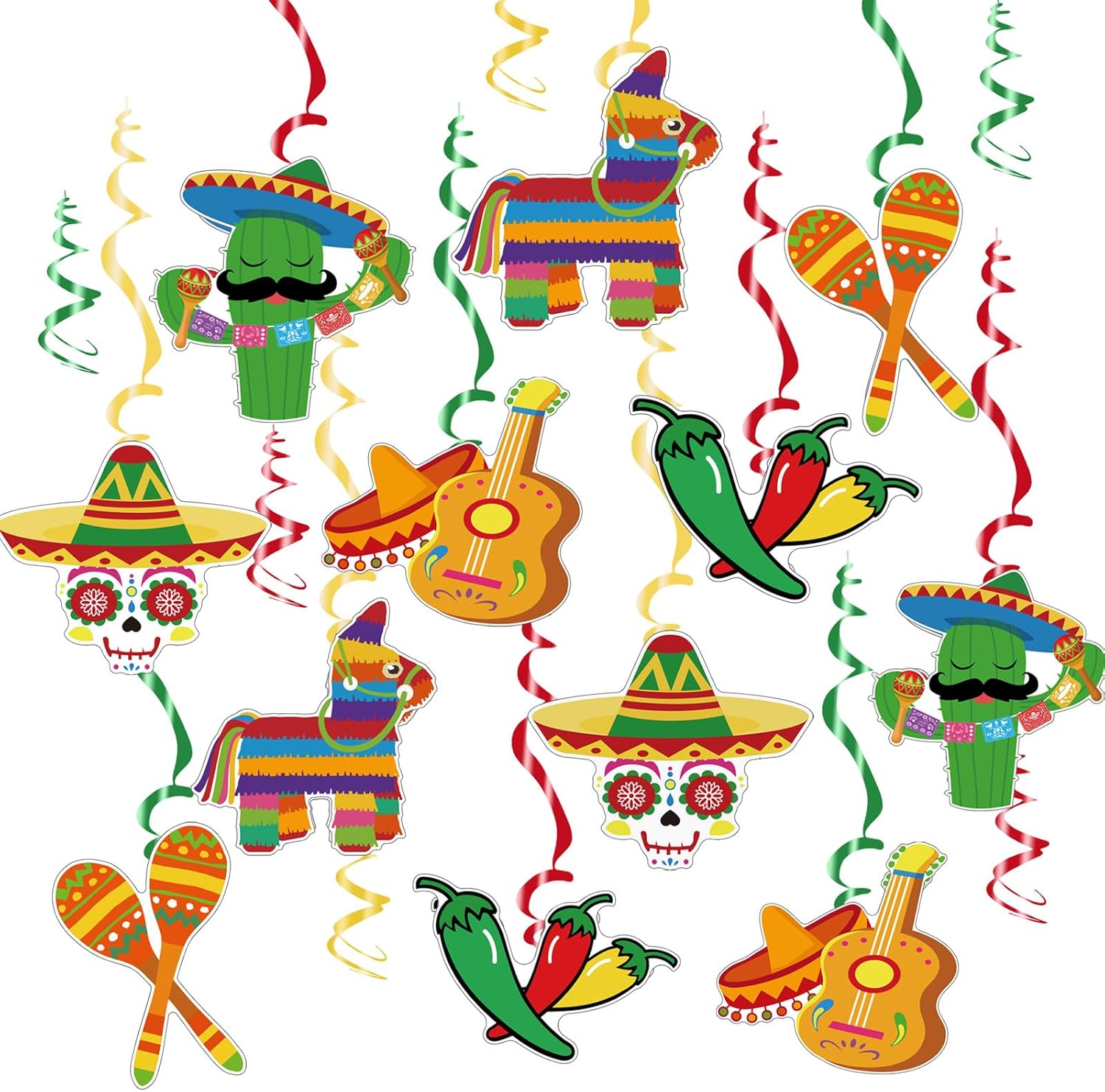 Amazon.com: 18Pcs Mexican Fiesta Hanging Swirl Decorations Cinco De ...
