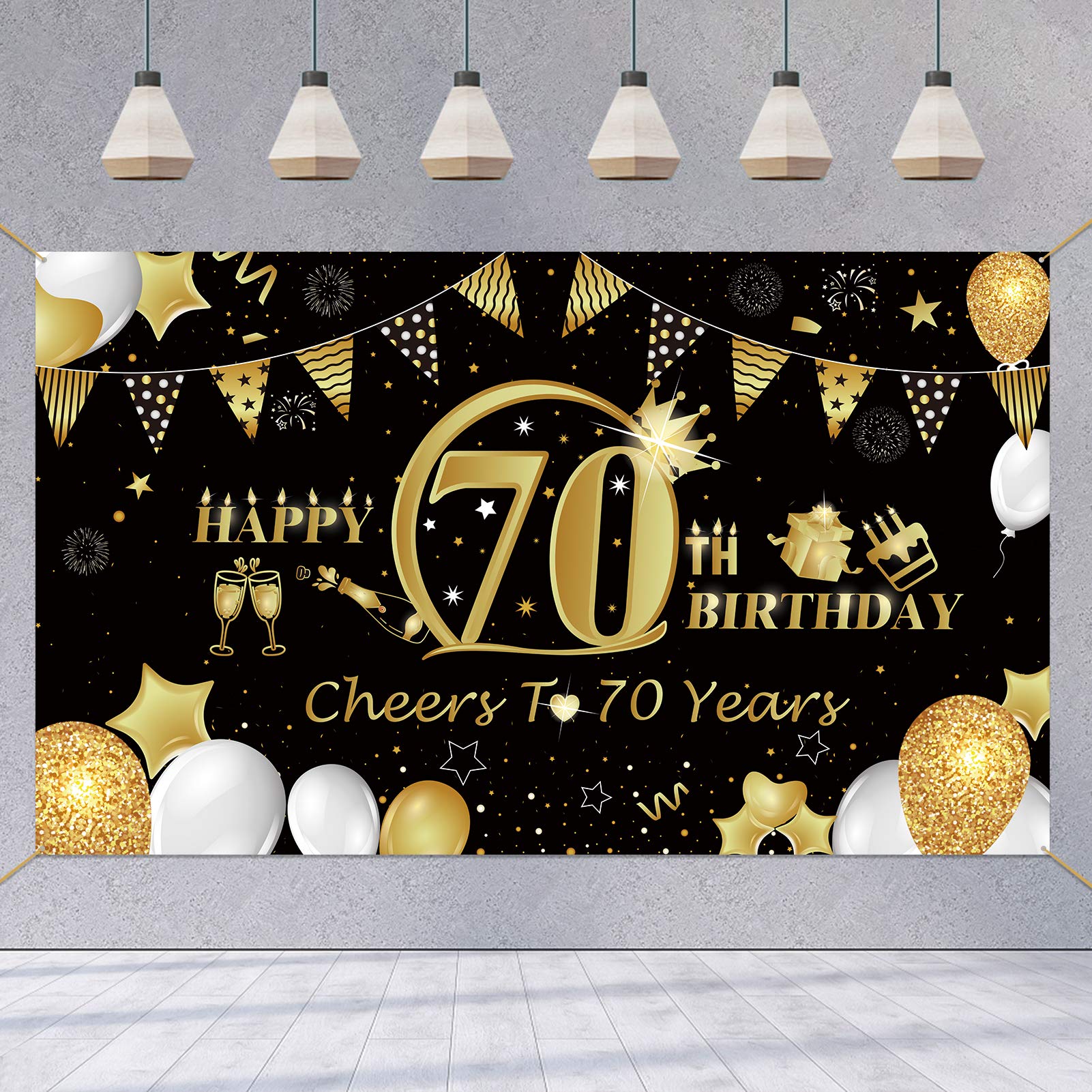 Buy XINDY 70th Birthday Party Decoration Extra Large Fabric Black Gold ...