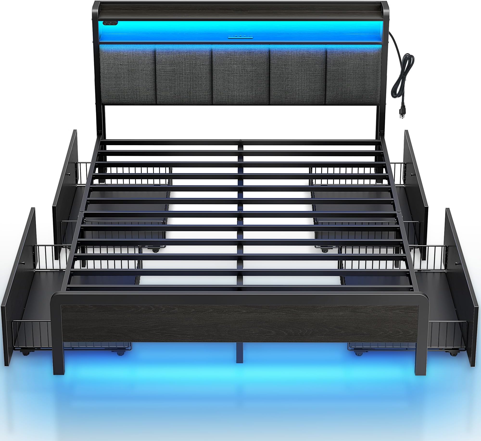 ROCHECASA Cadre de lit Queen size avec prise de charge USB et lumière ...