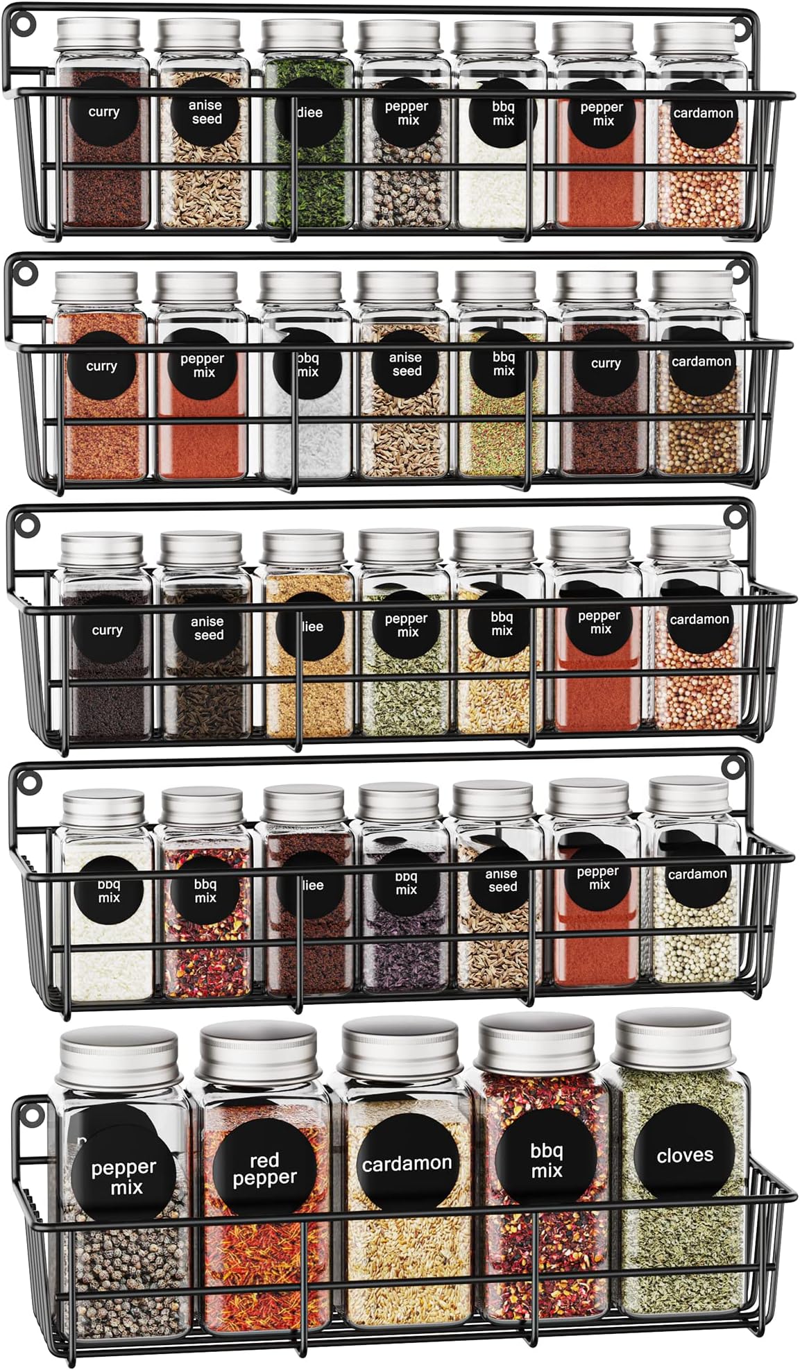 Amazon.com: X-cosrack Wall Mount Spice Rack Organizer 5 Tier Height ...
