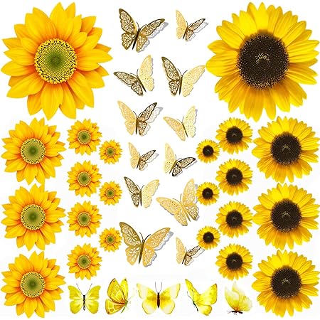 Amazon.com: Large Sunflower Wall Stickers - 39 PCS Sunflower Decals for ...
