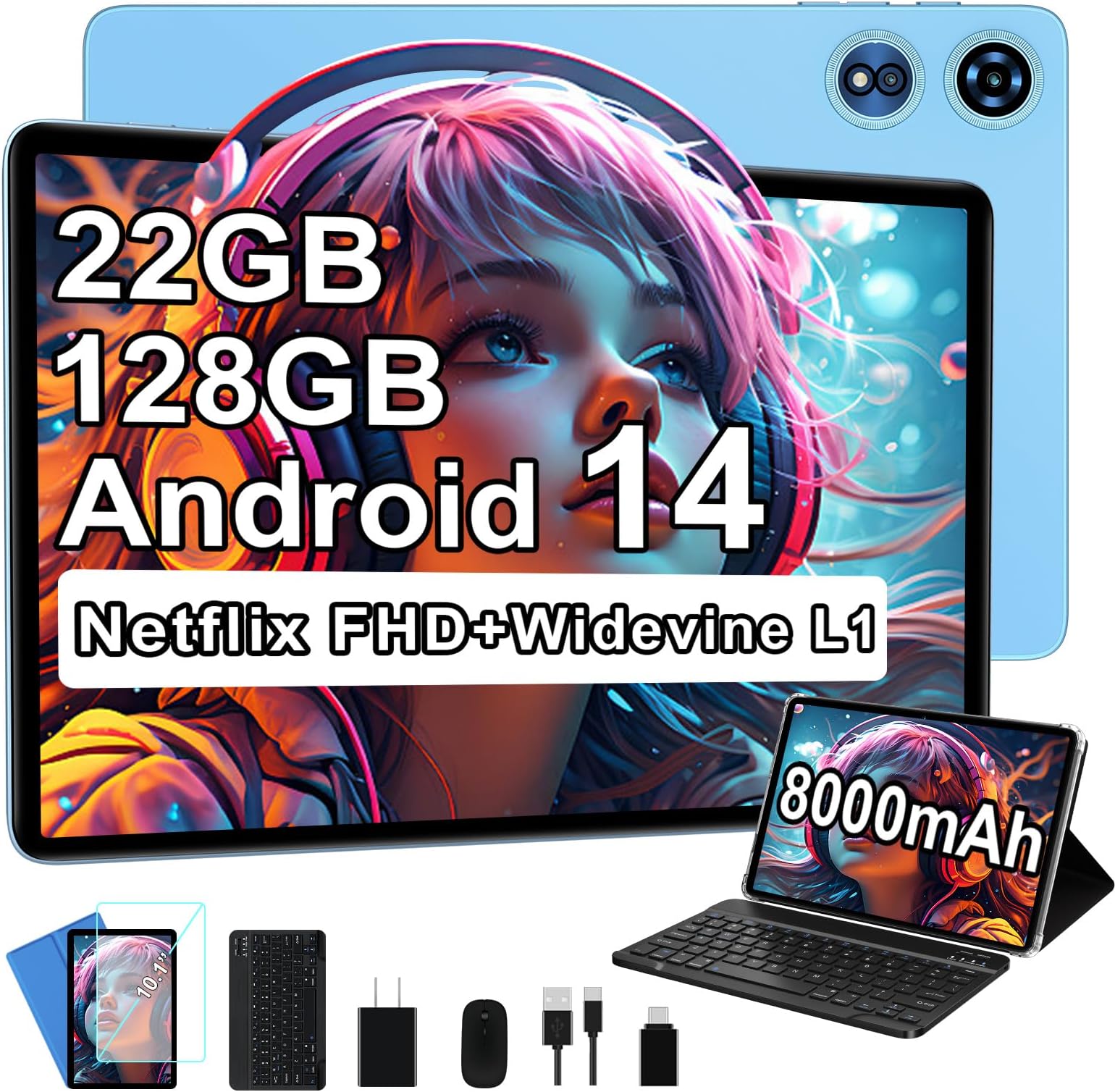 Amazon.com : UJJ Tablet Android 14 Tablets 10.1 inch with 22GB+128GB ...