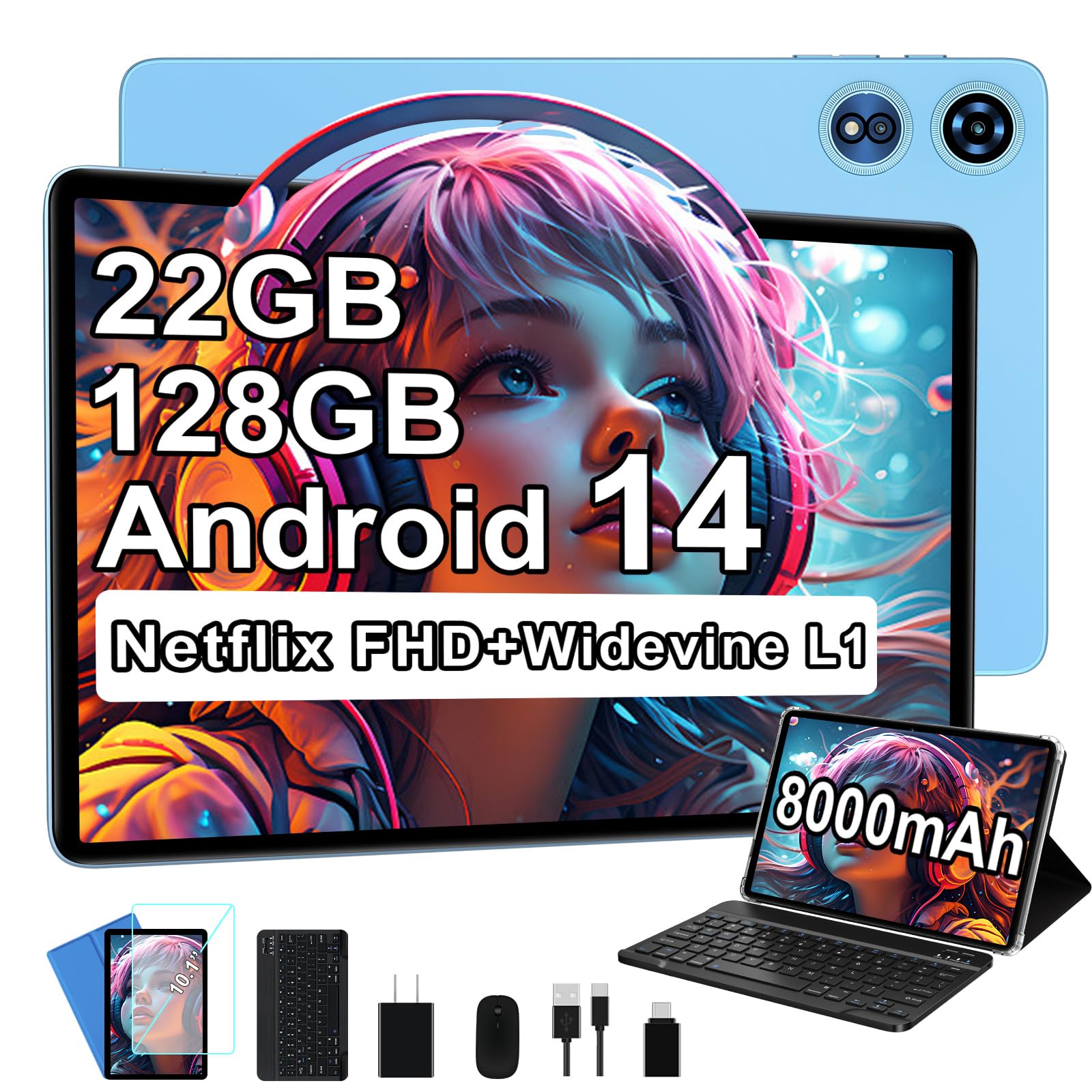 Amazon.com : UJJ Tablet Android 14 Tablets 10.1 inch with 22GB+128GB ...