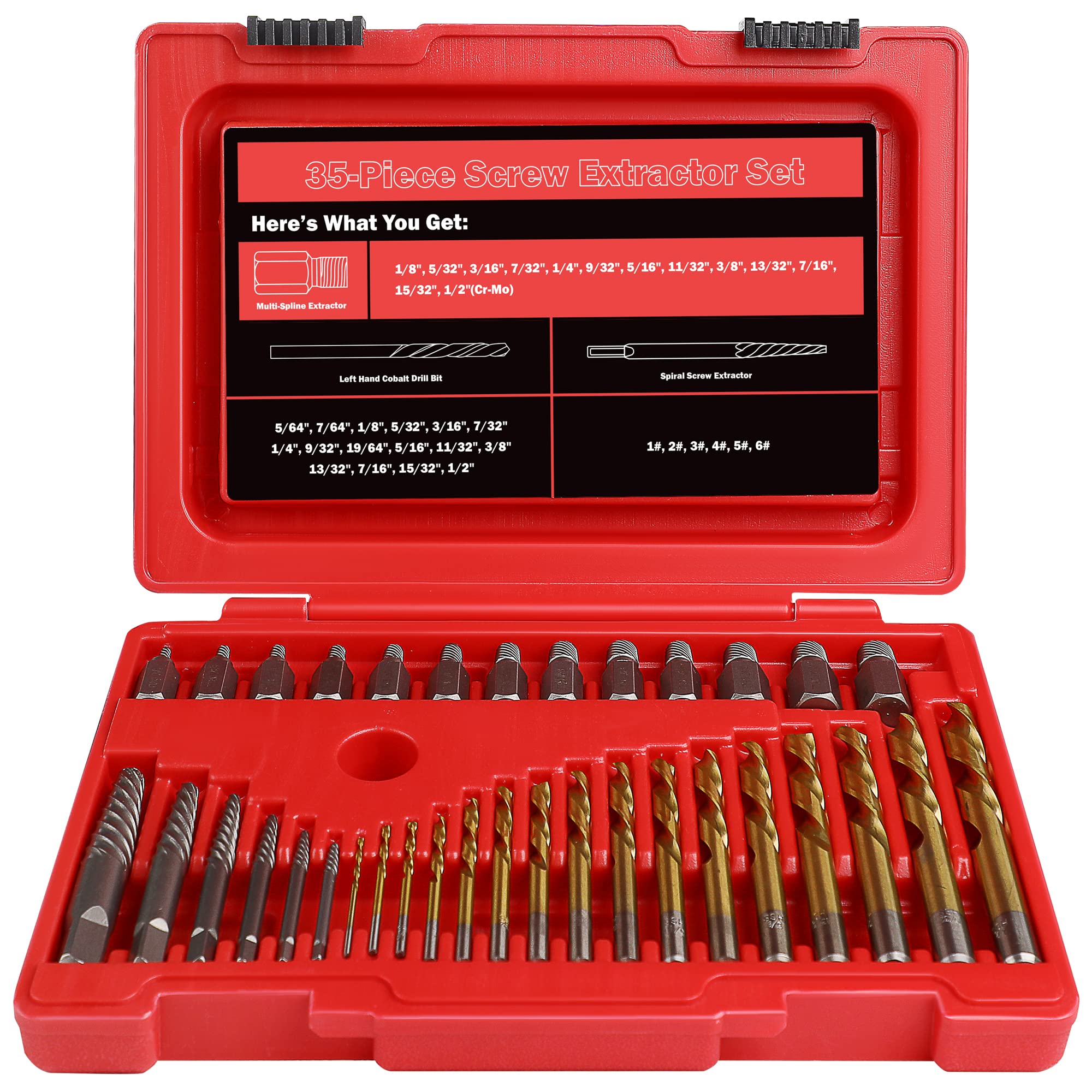 Snapklik.com : 39 Pcs Screw Extractor Set, 6542/4341 HSS Left Hand ...