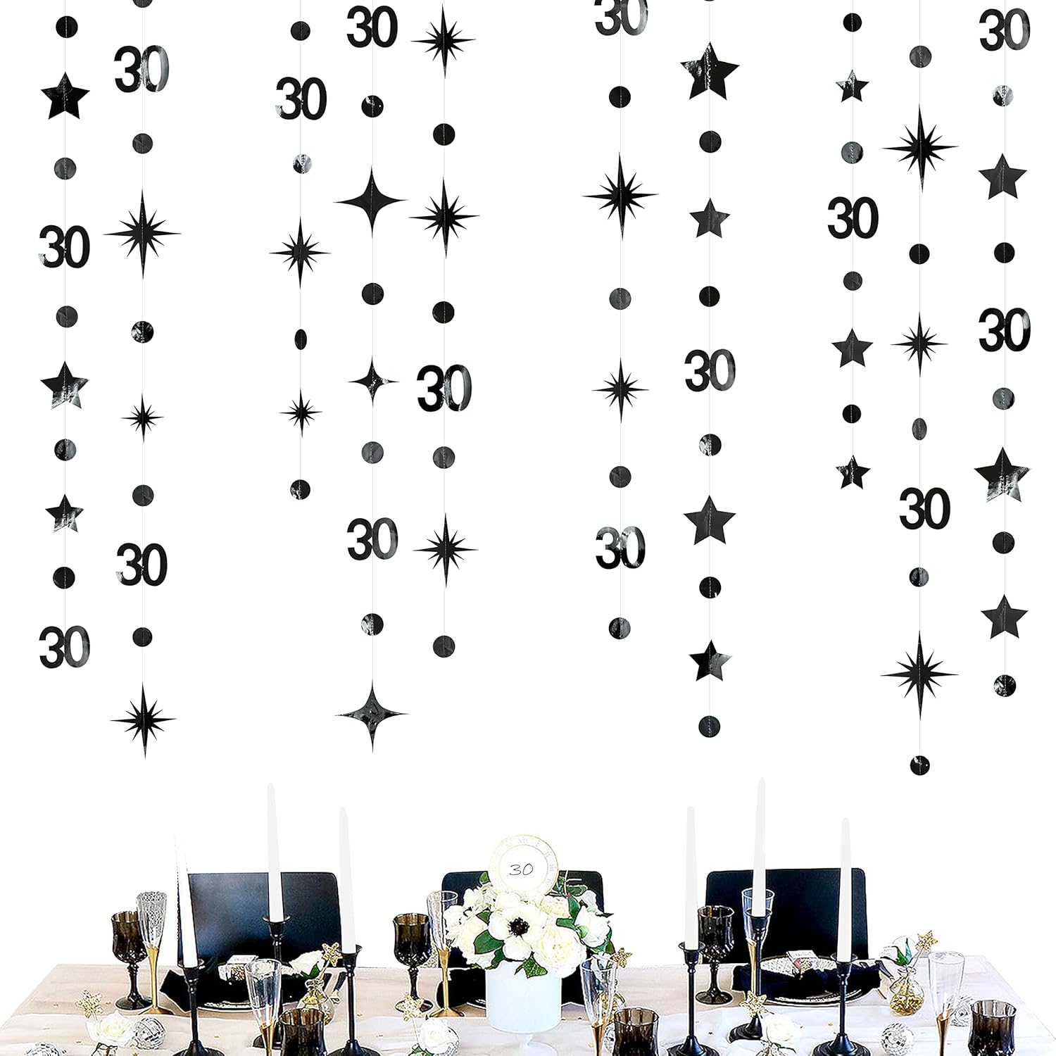 Black 30th Birthday Decorations Number 30 Circle Dot Twinkle Star ...