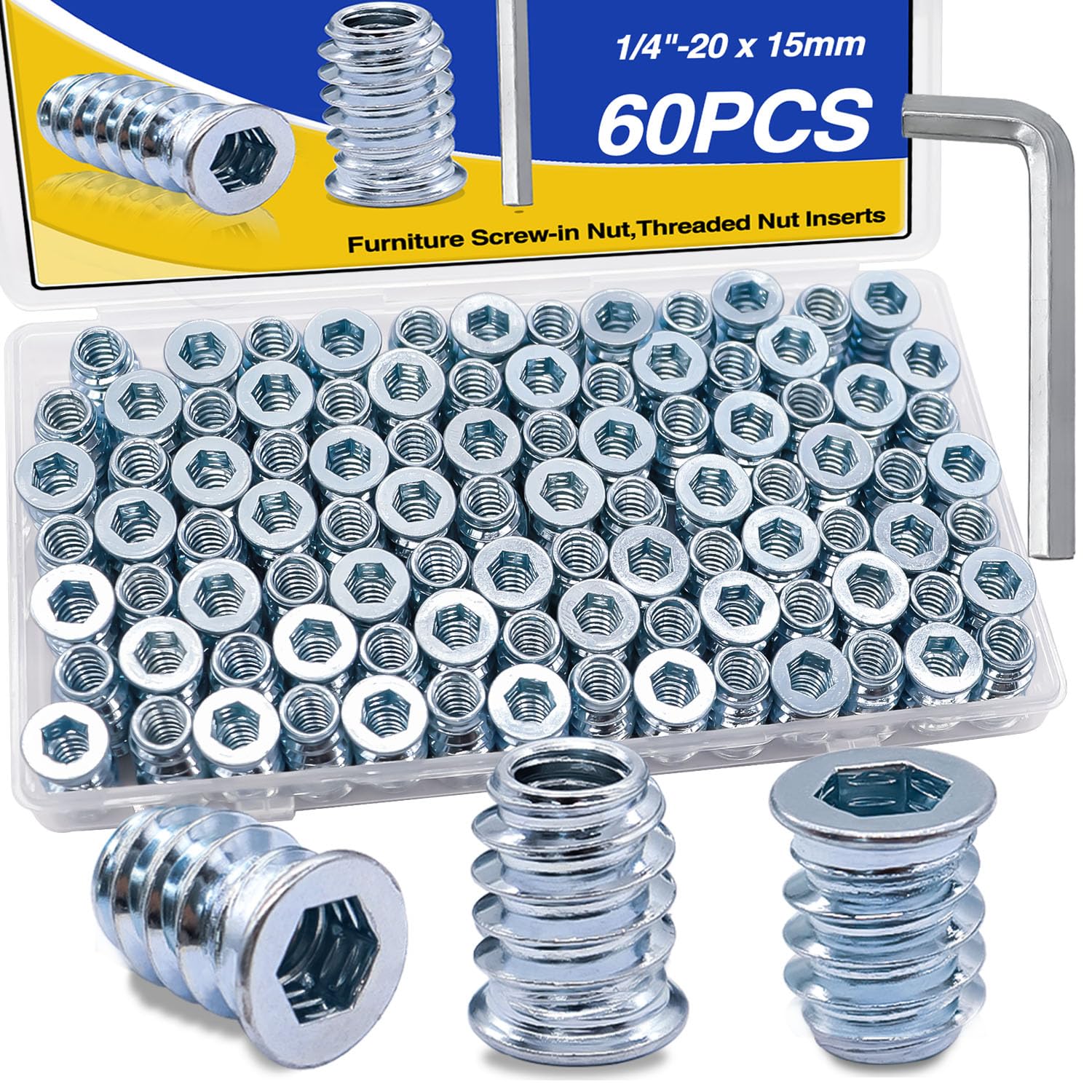 Taiss 60PCS 1/4"-20 Threaded Inserts for Wood+170PCS Threaded Inserts ...