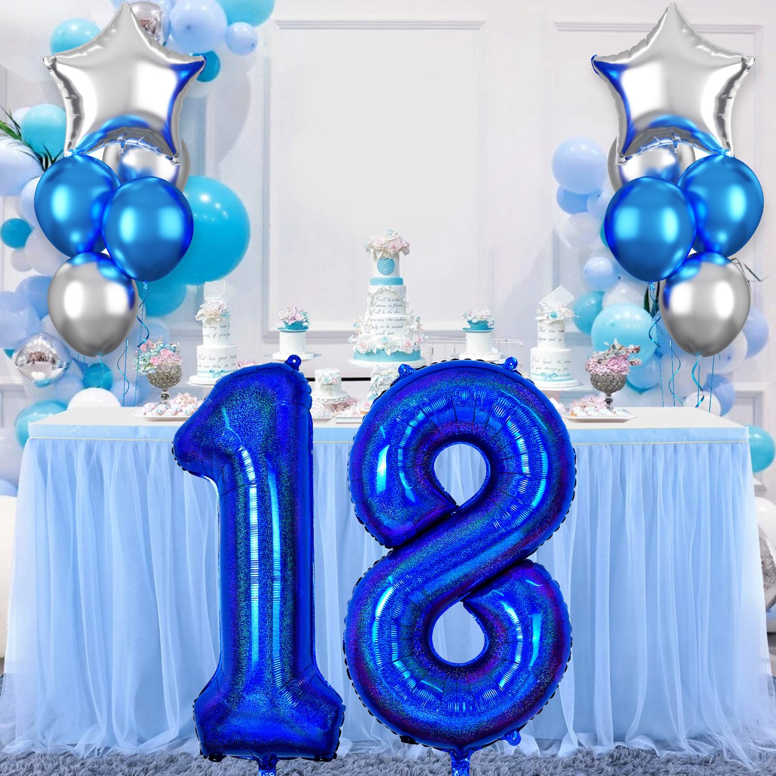 Snapklik.com : Glitter Blue Number 18 Balloon, 40 Inch 18th Birthday ...