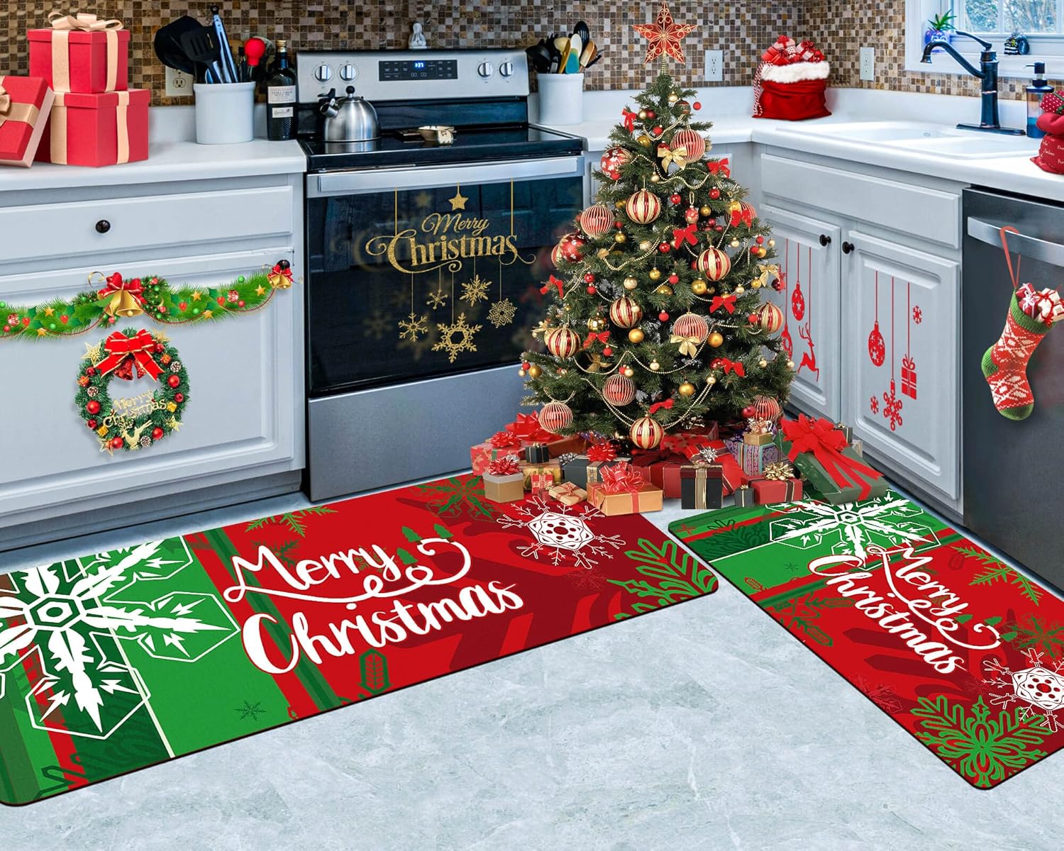 Amazon.com: X-Lounge Christmas Kitchen Rugs,2PCS Christmas Kitchen Mats ...