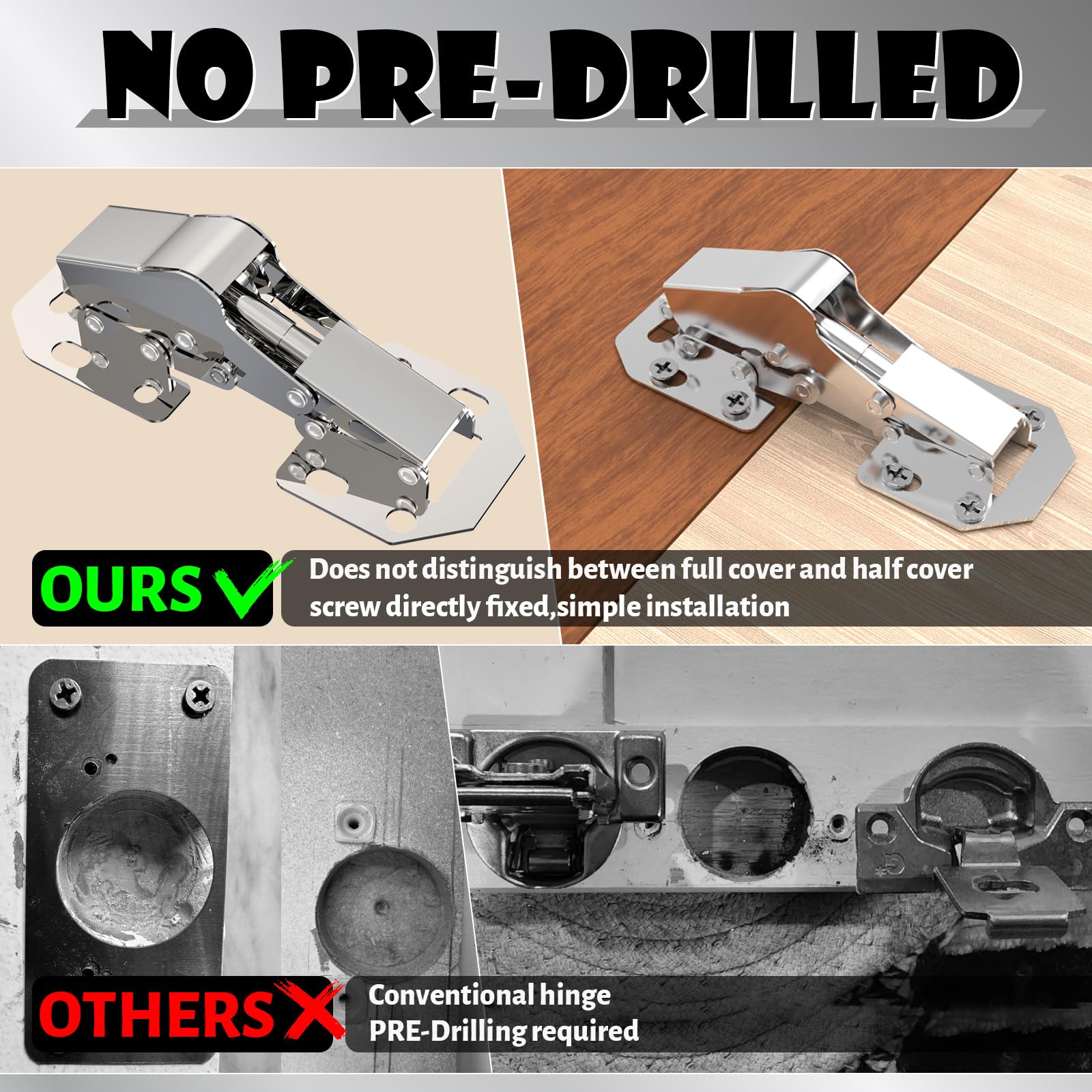 Snapklik.com : BESTEEL 4 Pack Hidden Hinges Soft Close Surface Mount ...