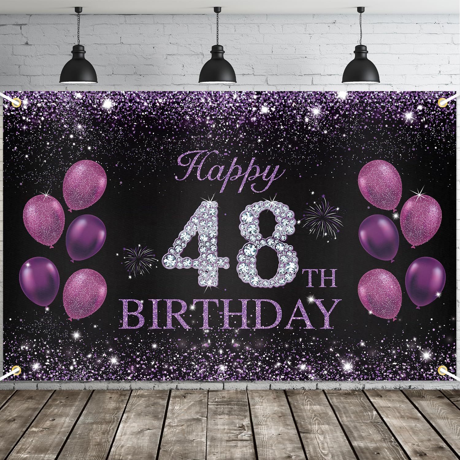 Amazon.com: JOYKY Happy 48th Birthday Banner, Purple Happy 48th ...