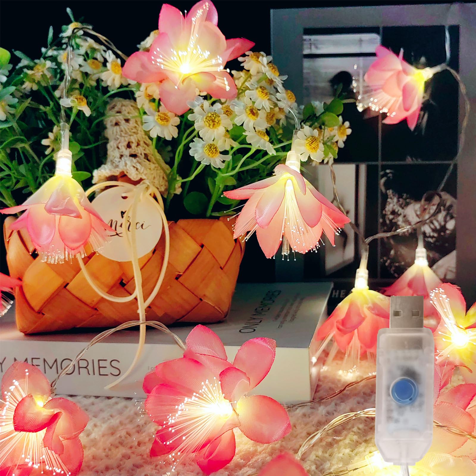 Amazon.com: Pink LED Flower String Lights,16.5ft 30 LED Flower Fairy ...