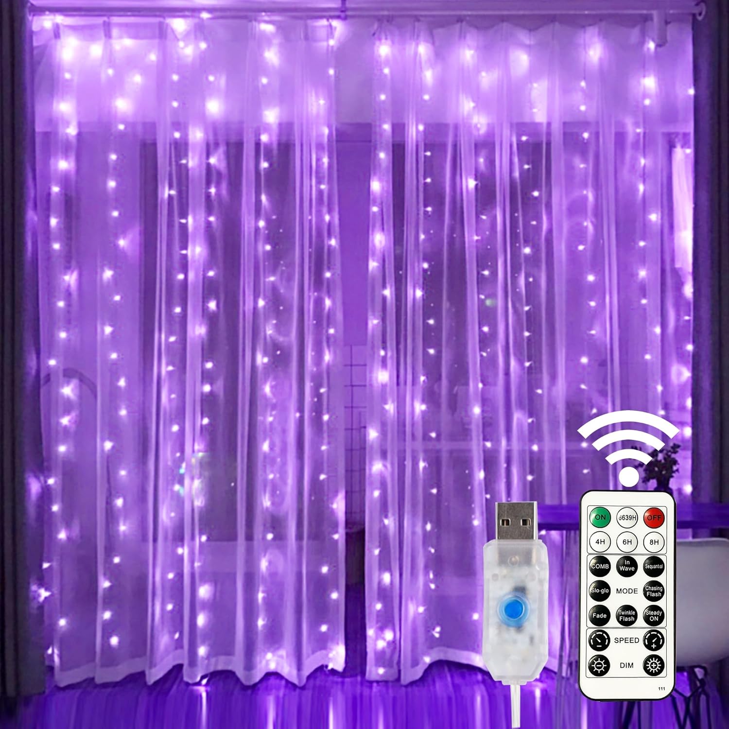 Amazon.com: HOME LIGHTING Window Curtain String Lights, 300 LED 8 ...