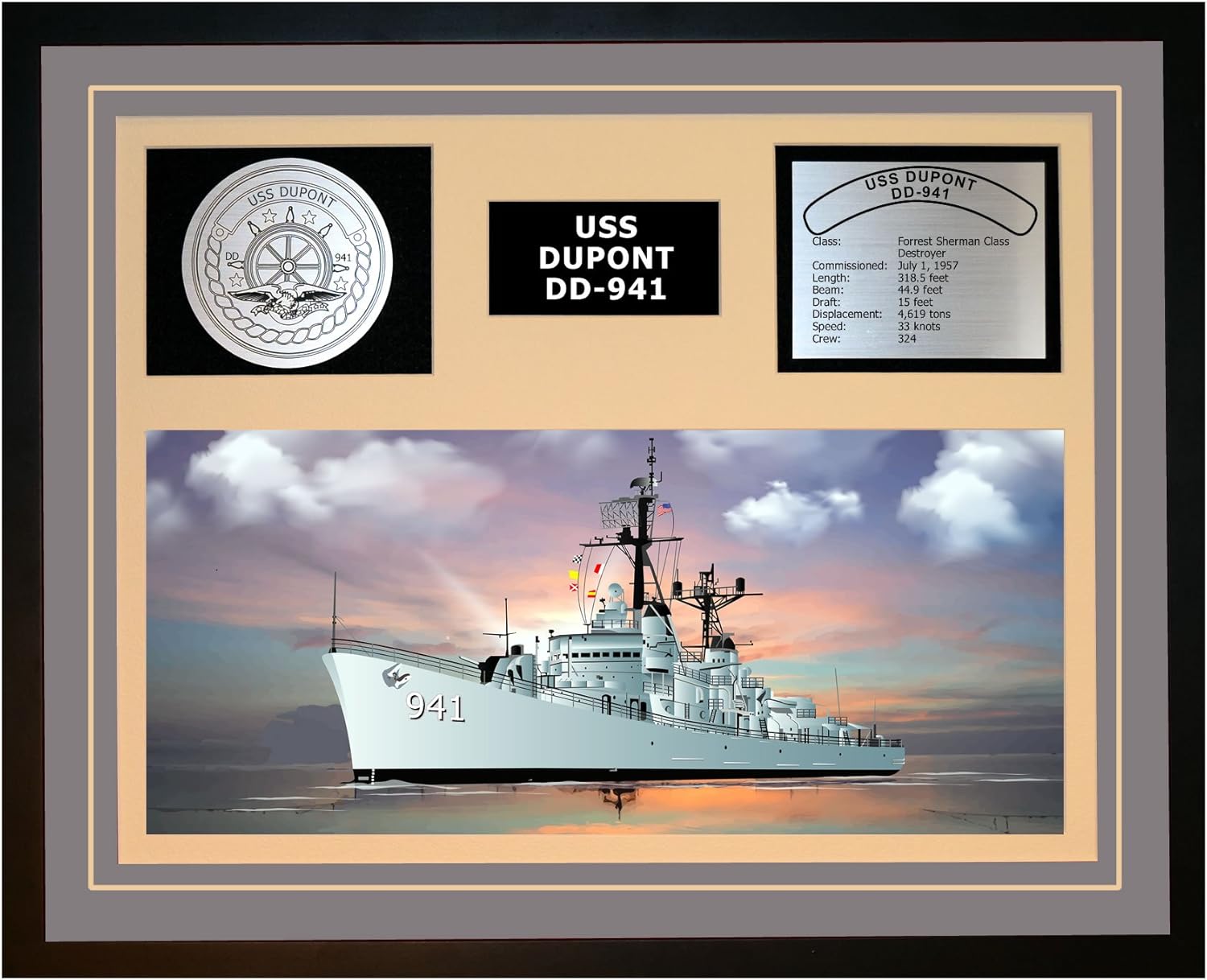 Amazon.com: Navy Emporium USS Dupont DD 941 Framed Navy Ship Display ...