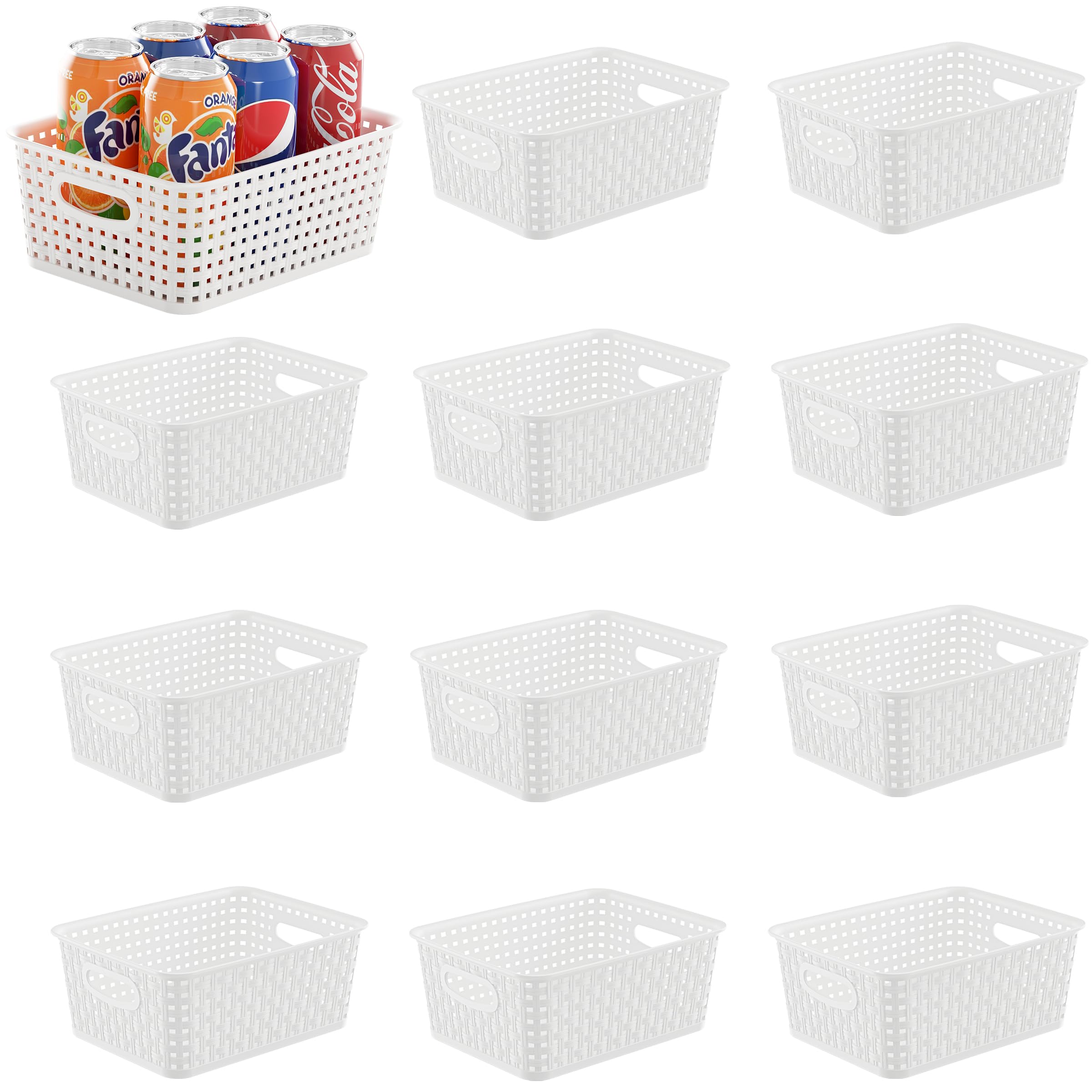 Snapklik.com : White Plastic Storage Baskets/Bins, 12-Pack Stackable ...